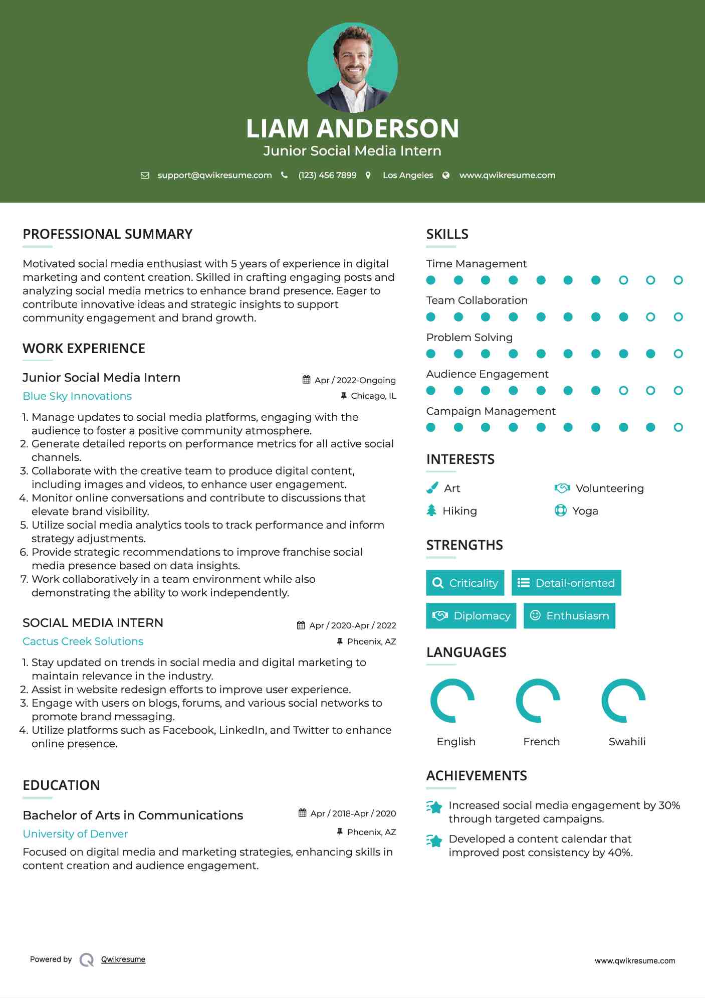 Social Media Intern Resume Samples QwikResume