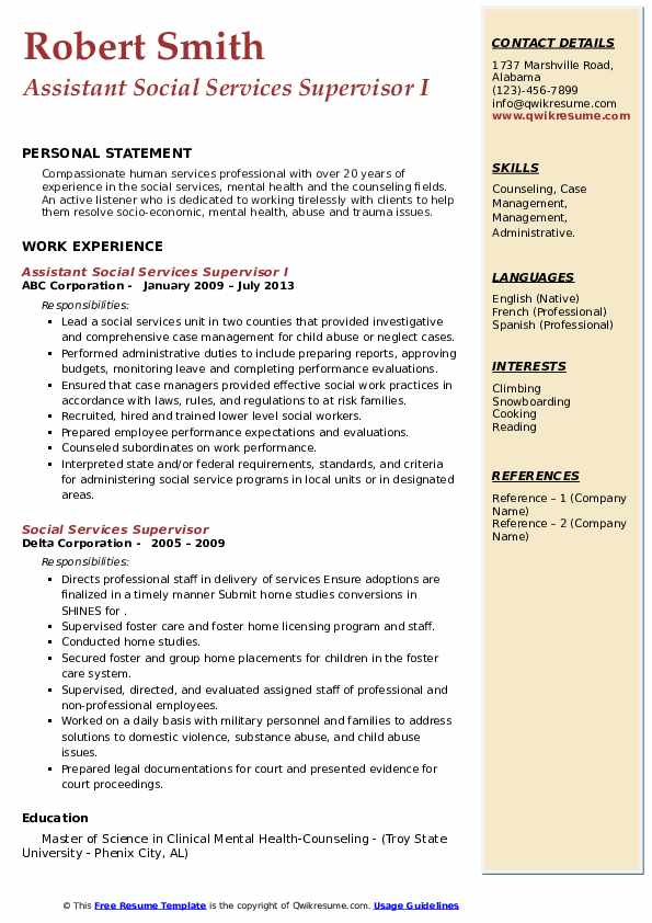 Social Services Supervisor Resume Samples QwikResume