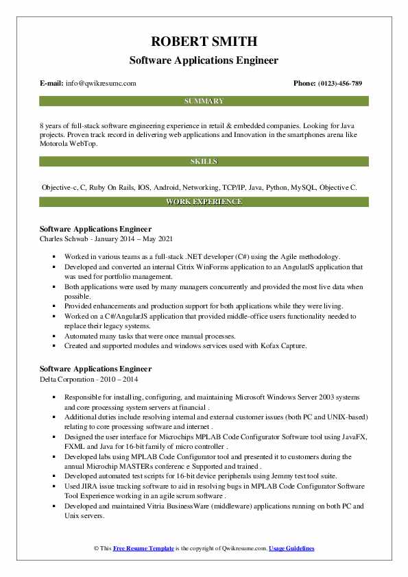Software Applications Engineer Resume Samples | QwikResume