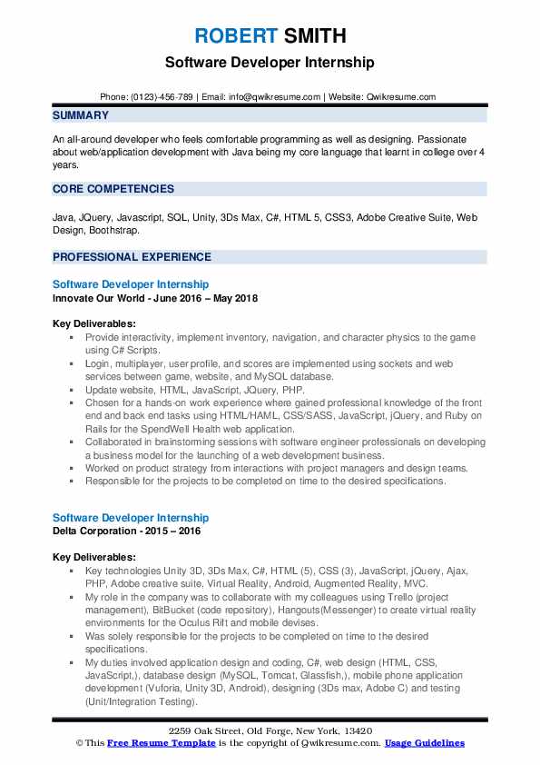 Software Developer Internship Resume Samples | QwikResume