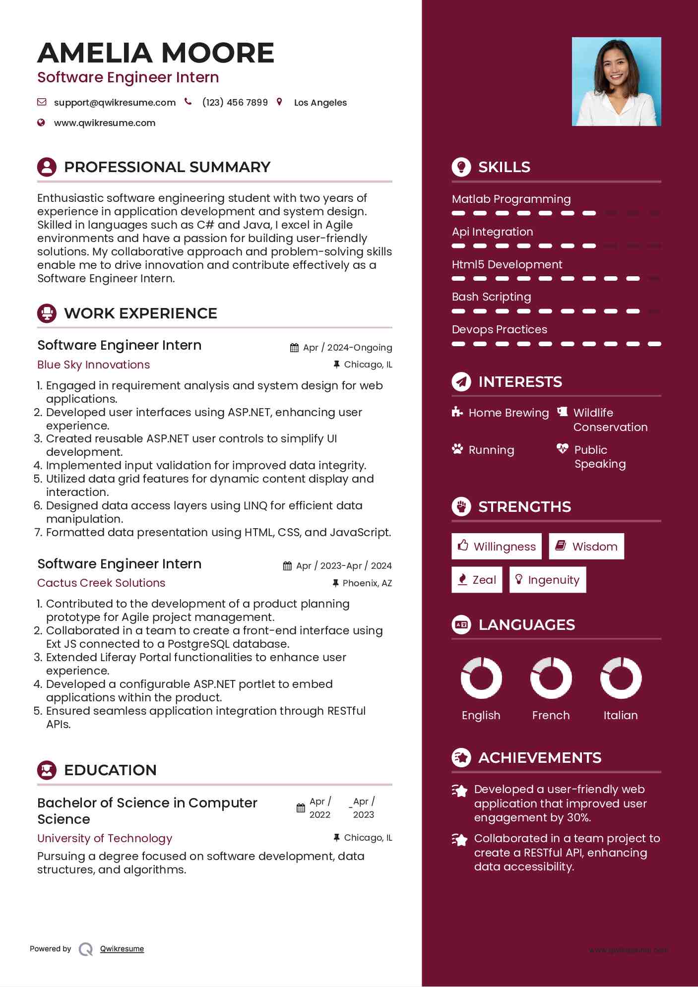 Software Engineer Intern Resume Samples QwikResume