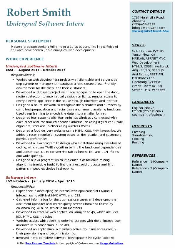 Software Intern Resume Samples Qwikresume