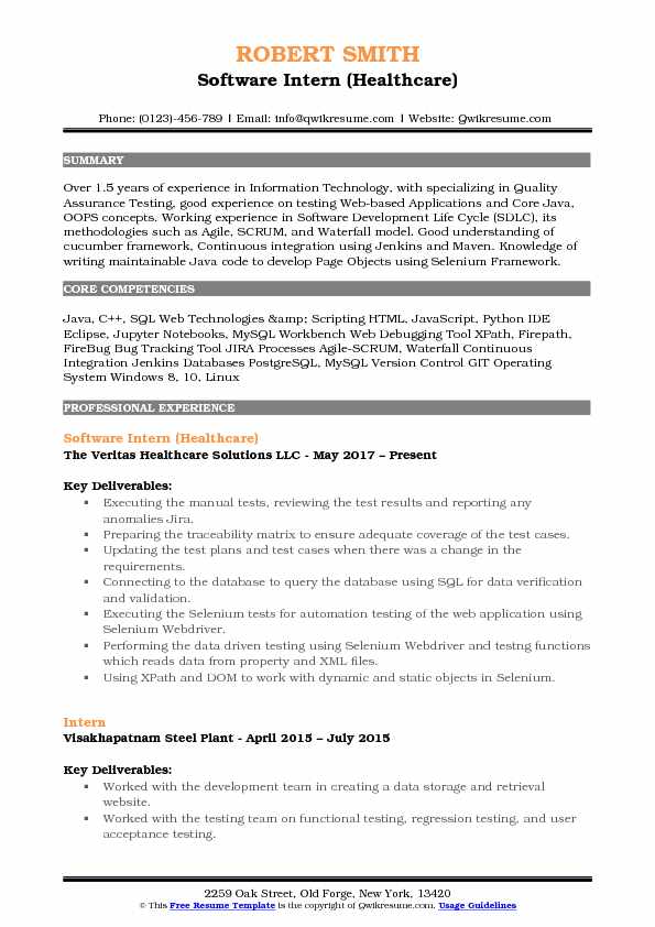 Software Intern Resume Samples | QwikResume