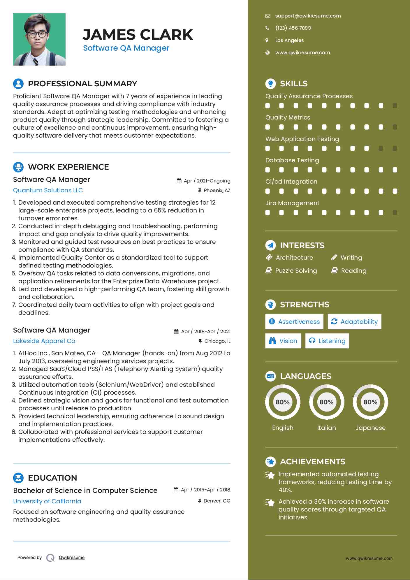Software QA Manager Resume Samples QwikResume