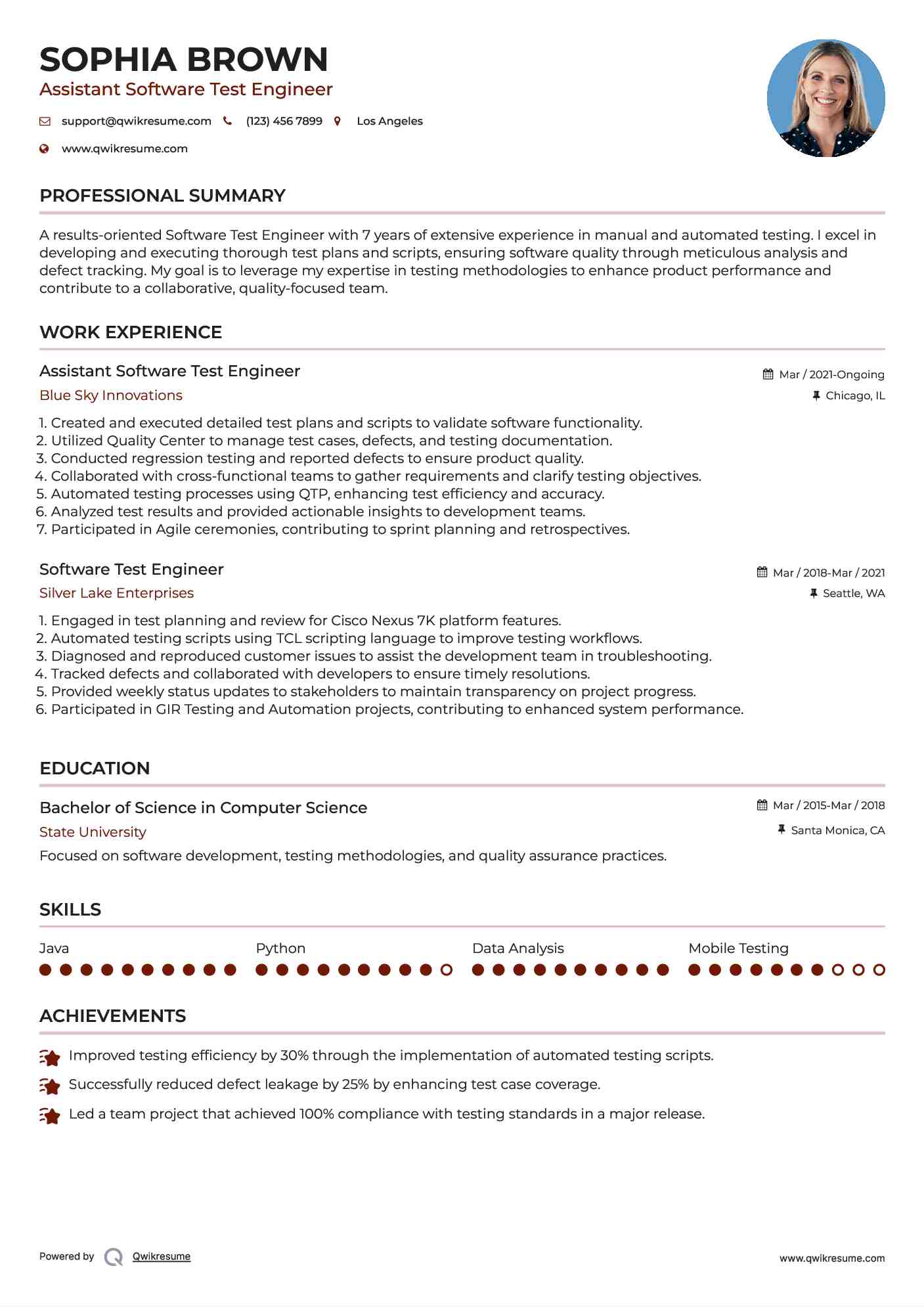 Software Test Engineer Resume Samples QwikResume