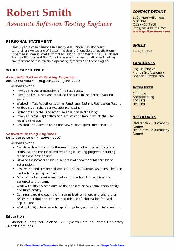 Software Testing Engineer Resume Samples | QwikResume