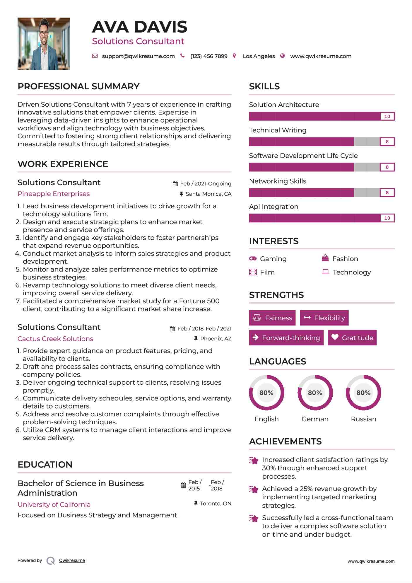 Solutions Consultant Resume Samples QwikResume