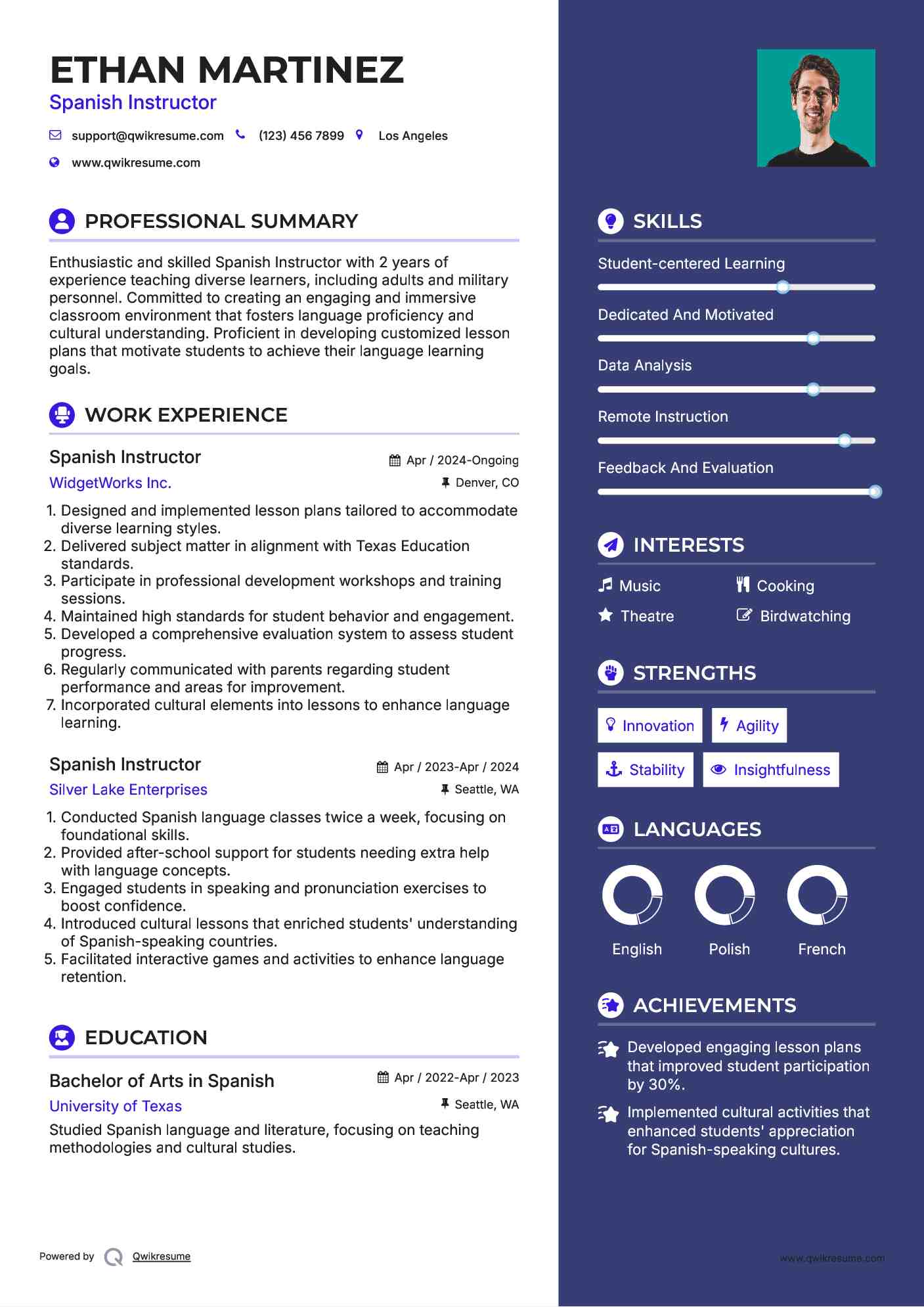 Spanish Instructor Resume Samples QwikResume Spanish Instructor Resume Samples QwikResume