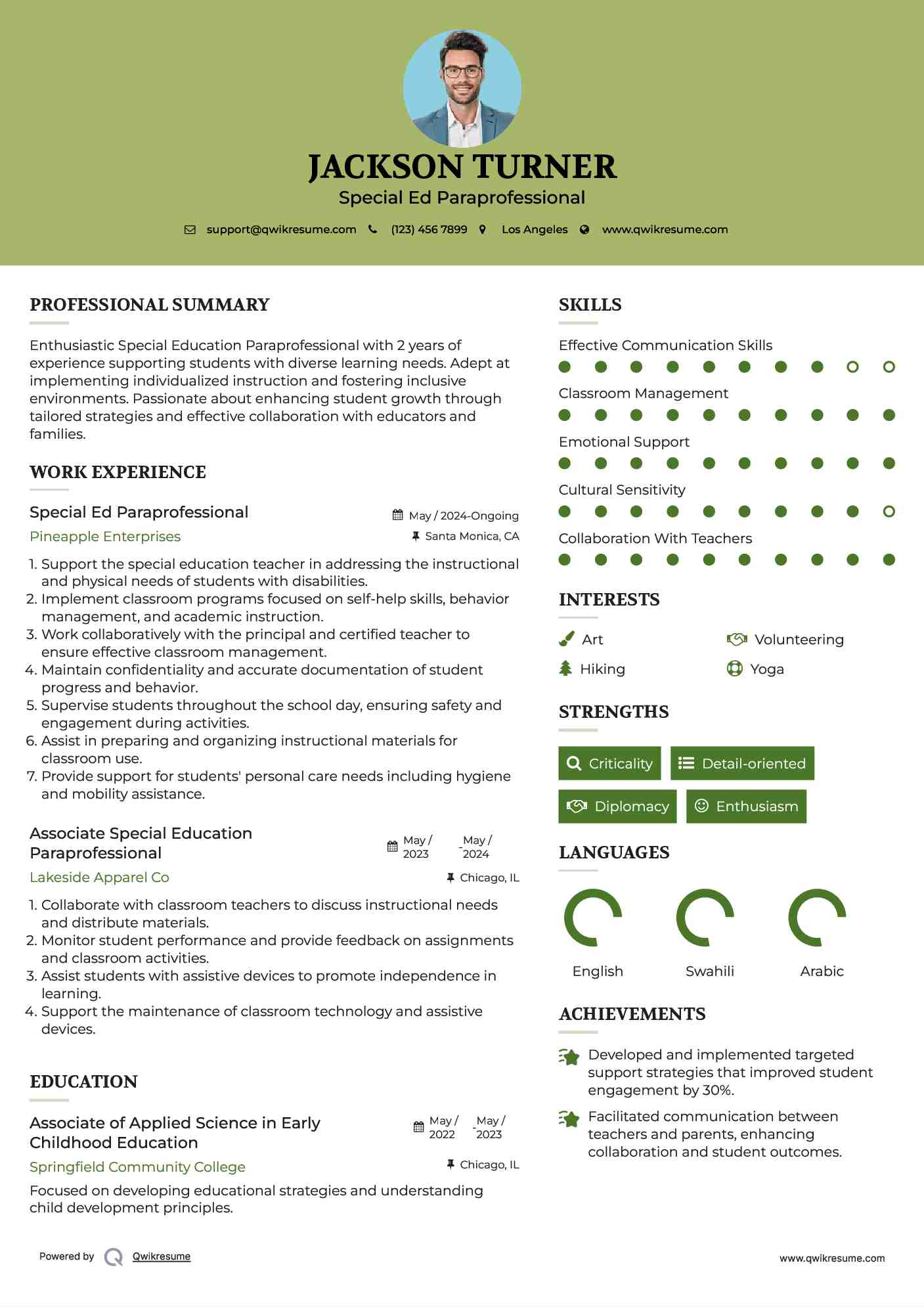 Rochelle Wallace Special Education Paraprofessional Job Description Resume