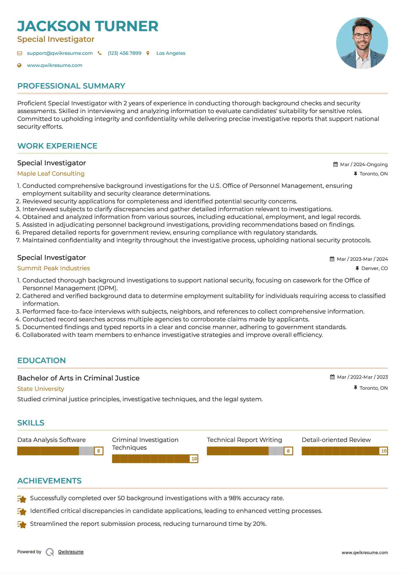 Special Investigator Resume Samples QwikResume
