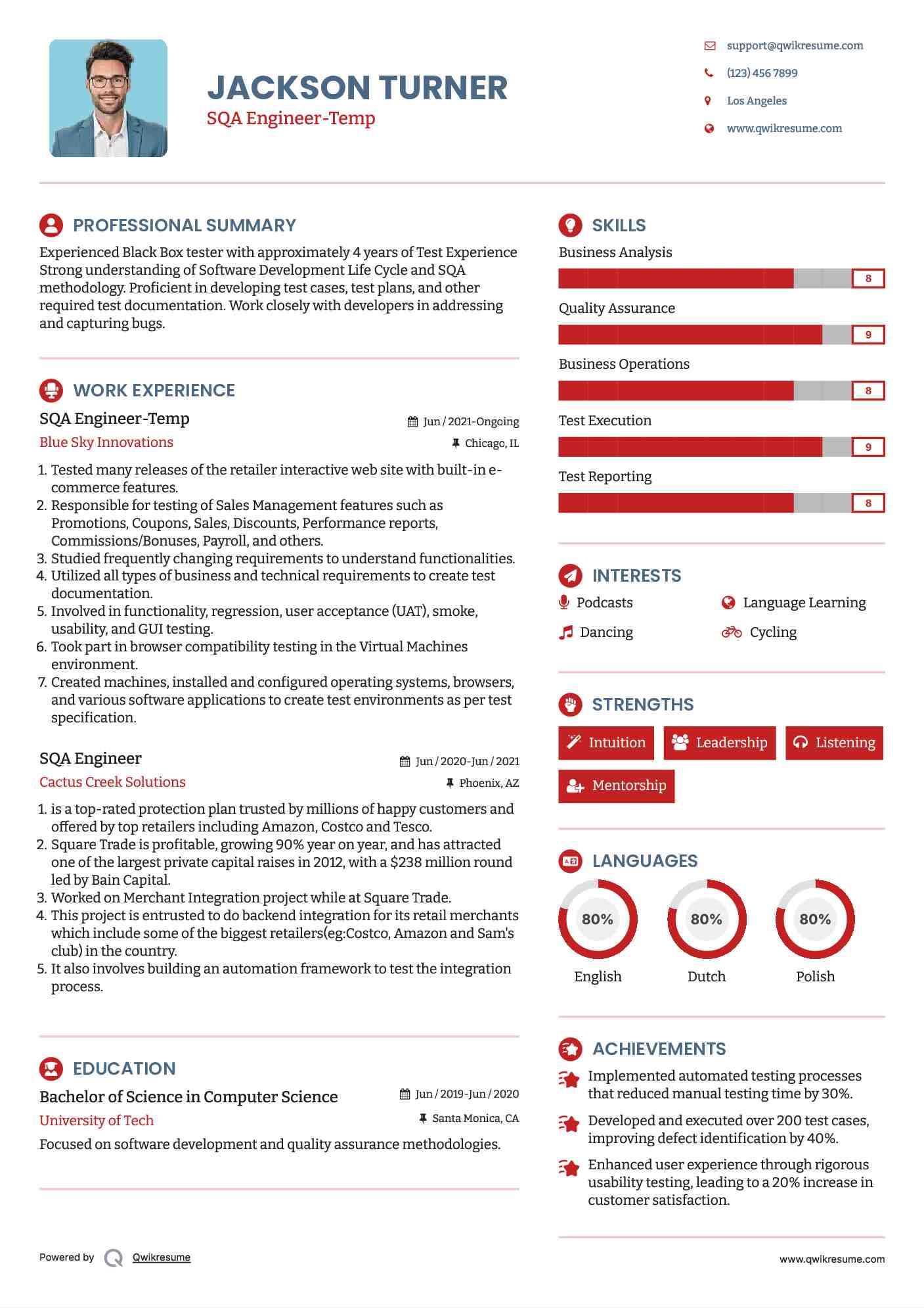 Sqa Engineer Resume Samples Qwikresume