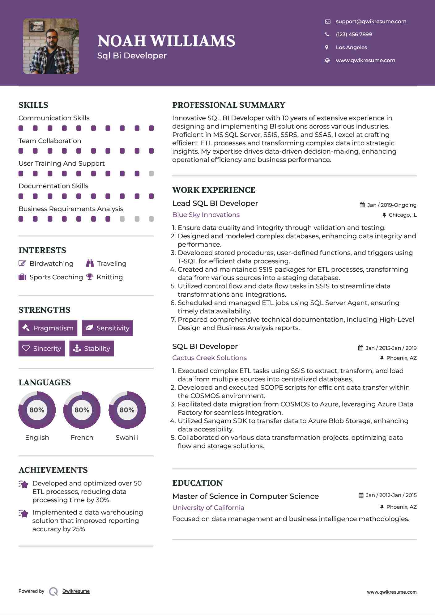 Sql Bi Developer Resume Samples Qwikresume