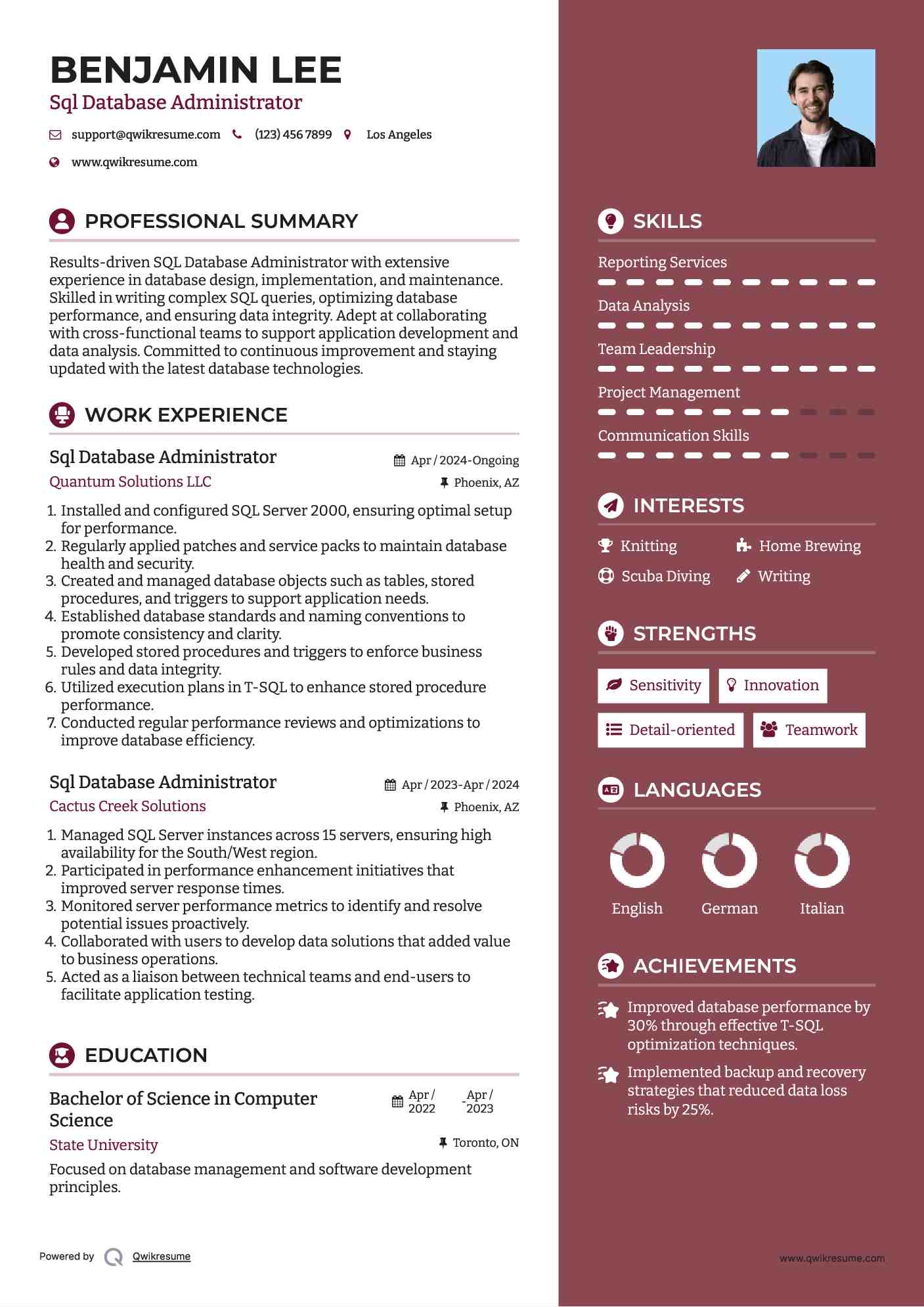 SQL Database Administrator Resume Samples QwikResume