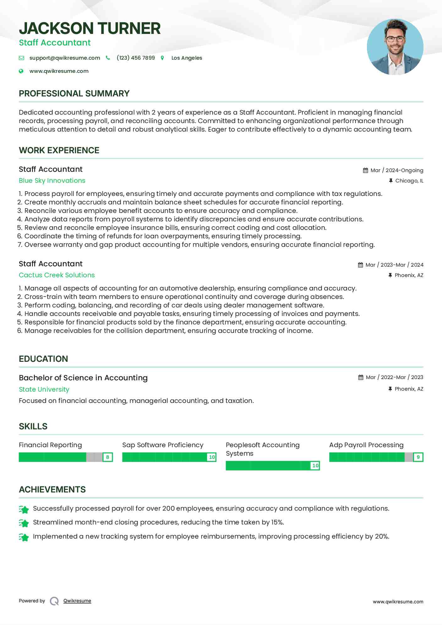 Sample Resume For Staff Accountant