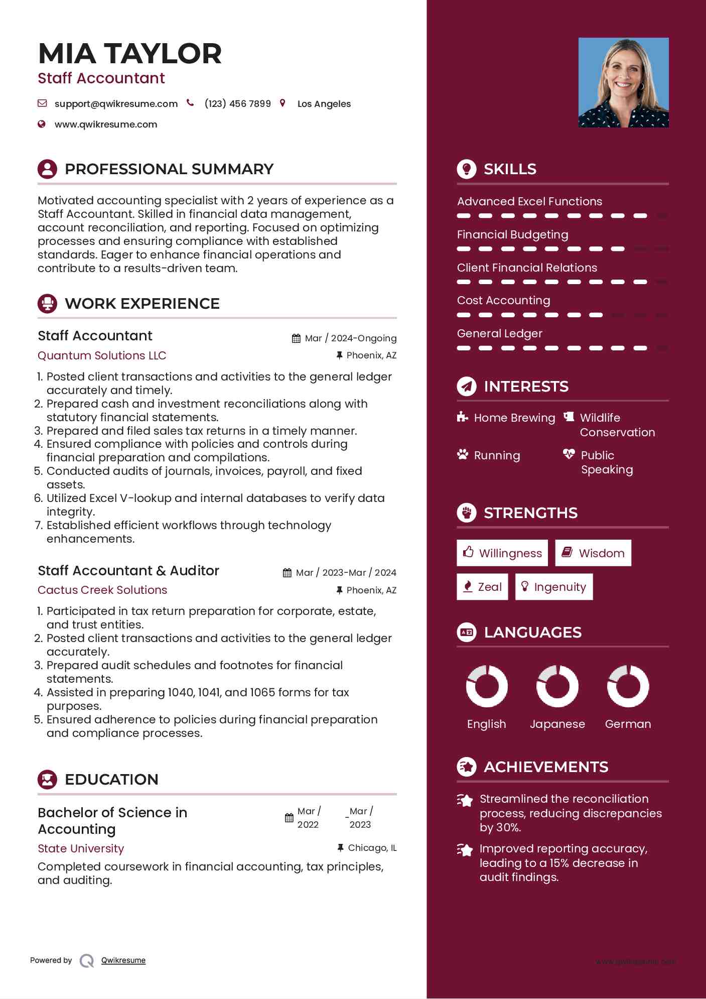 Staff Accountant Resumes Samples
