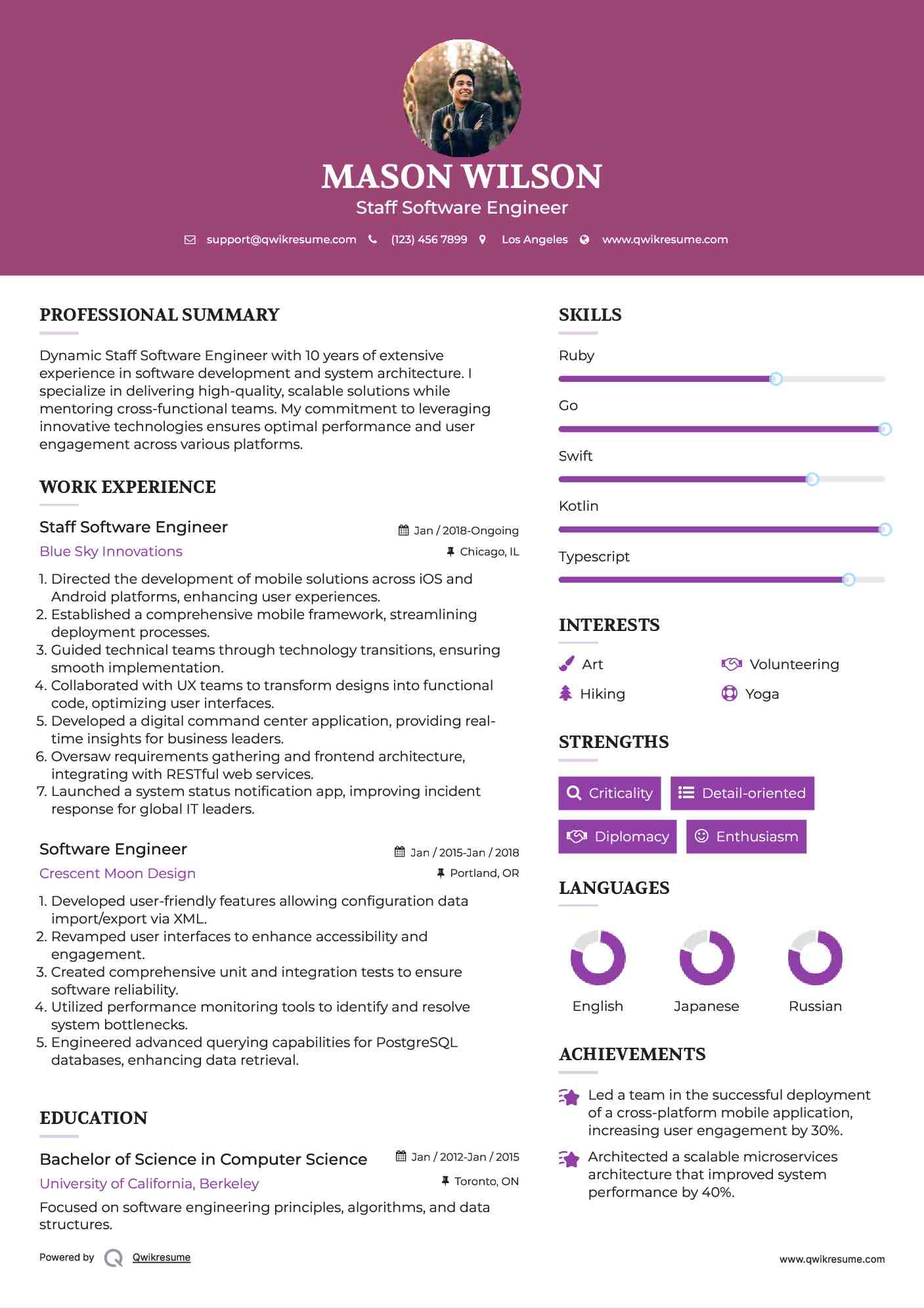Staff Software Engineer Resume Samples QwikResume
