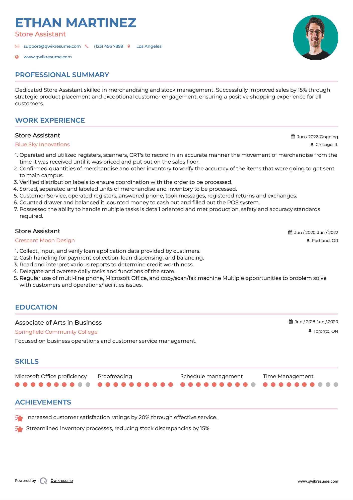 Store Assistant Resume Samples QwikResume