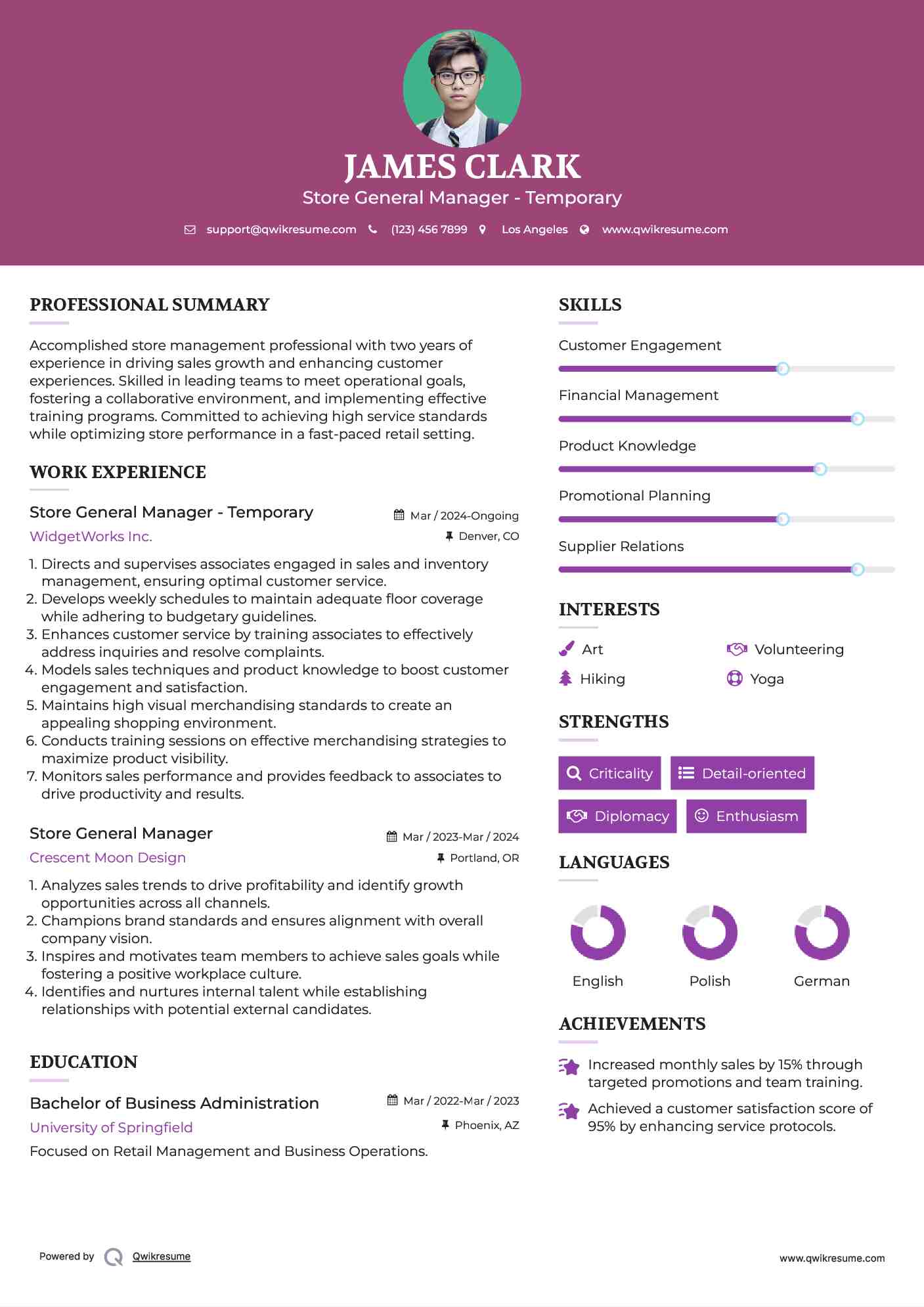 Store General Manager Resume Samples QwikResume