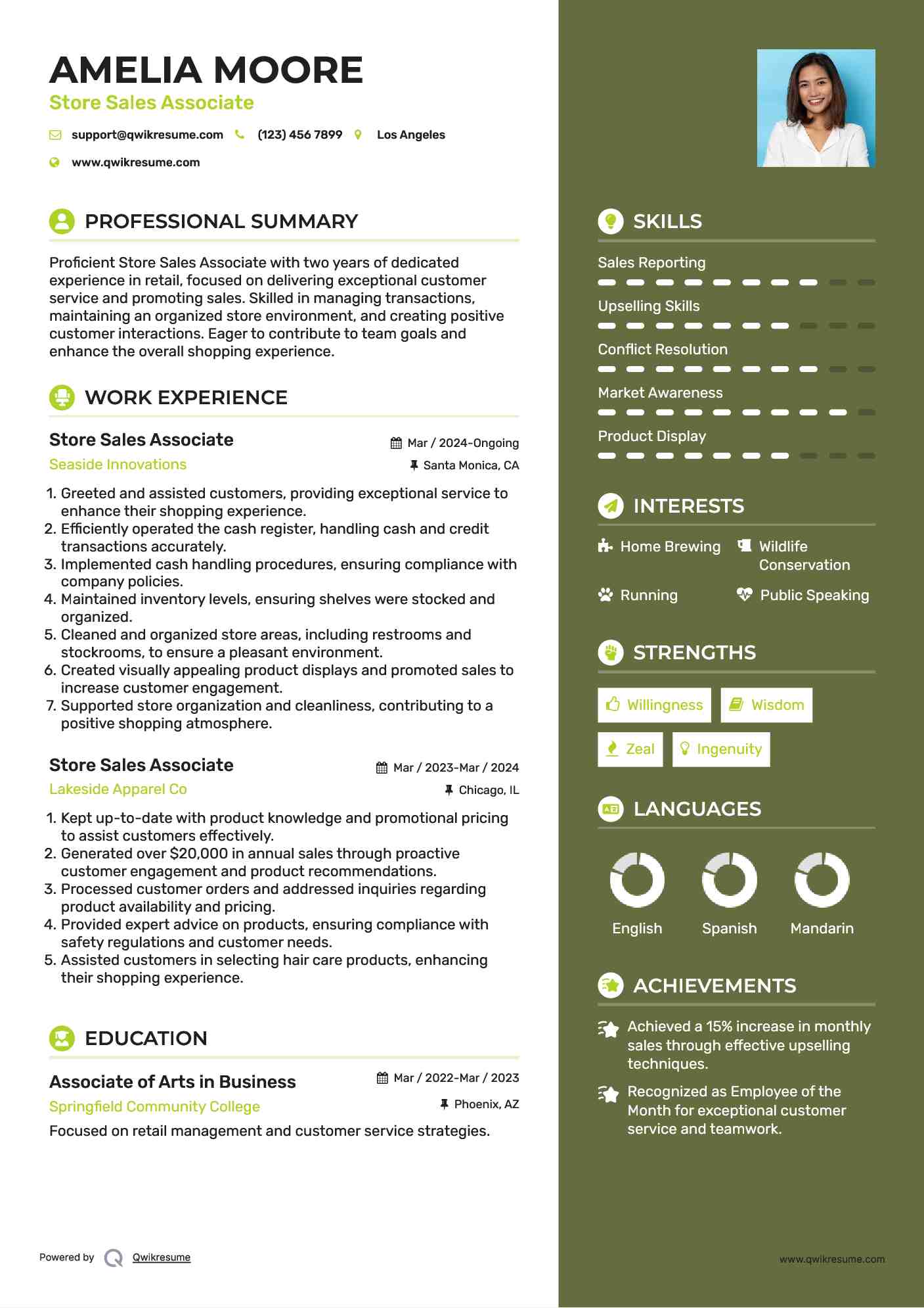 Store Sales Associate Resume Samples QwikResume