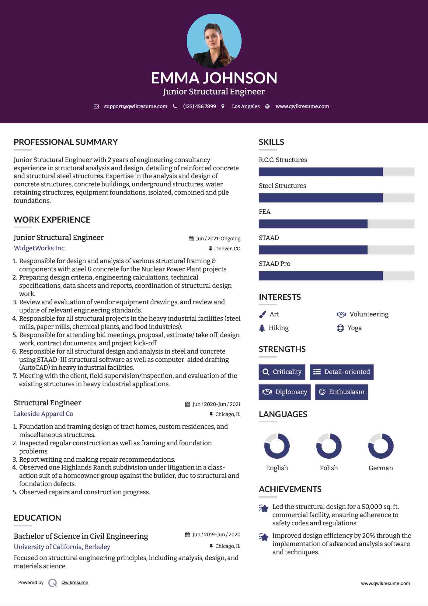 Structural Engineer Resume Samples QwikResume