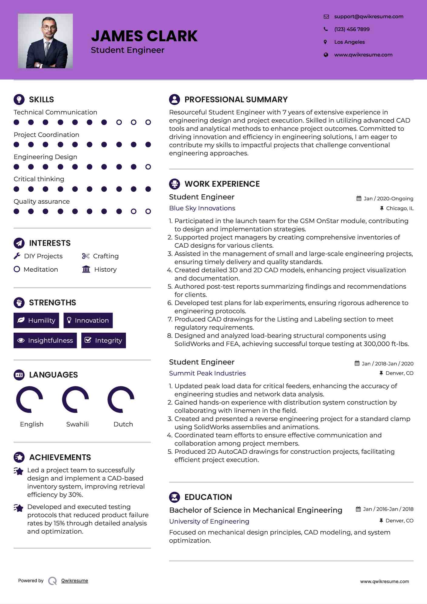 Student Engineer Resume Samples QwikResume