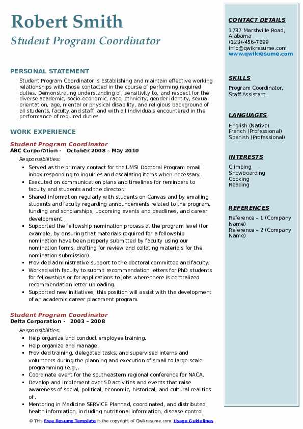 Student Program Coordinator Resume Samples | QwikResume