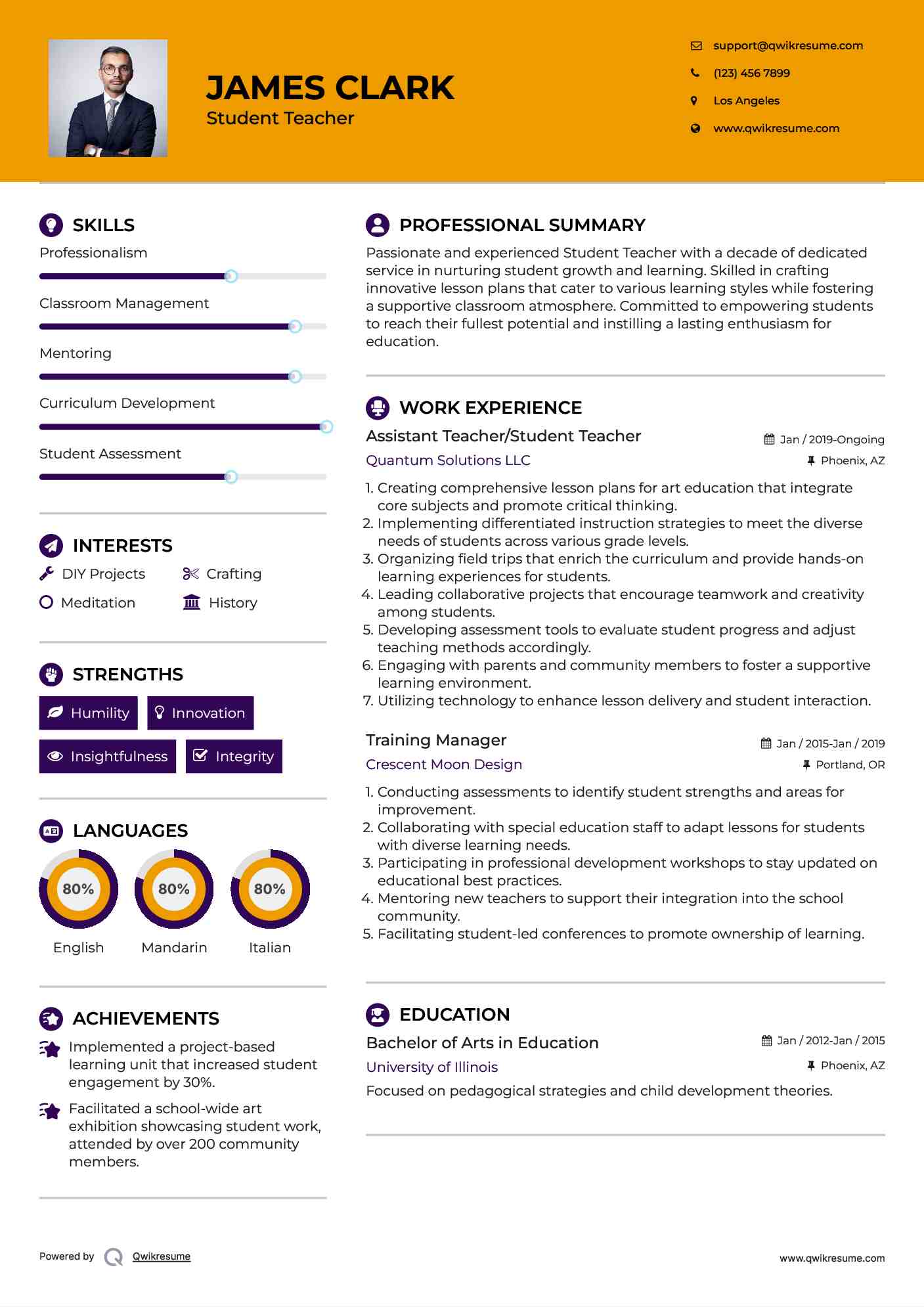 Student Teacher Resume Samples QwikResume