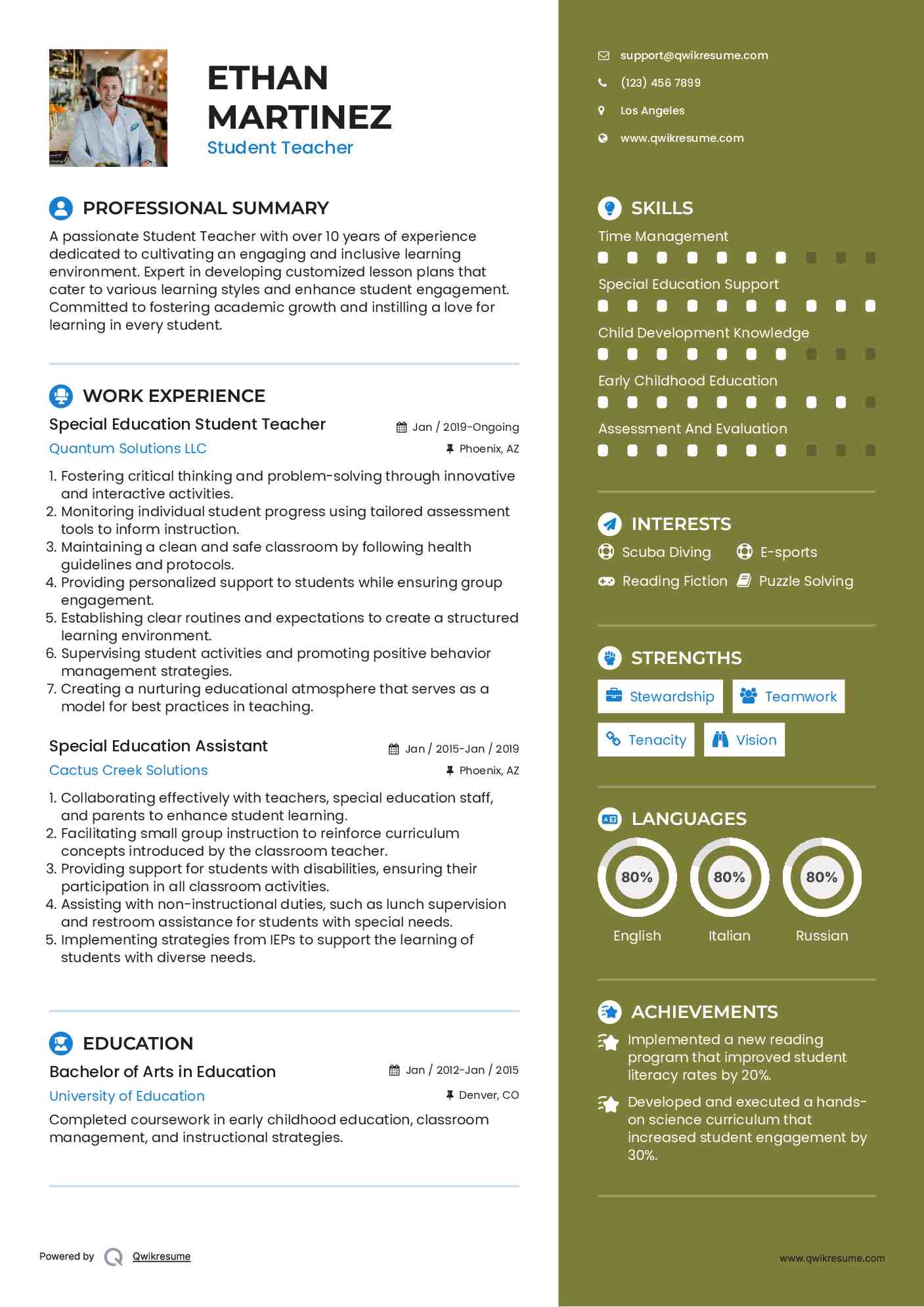 Student Teacher Resume Samples QwikResume