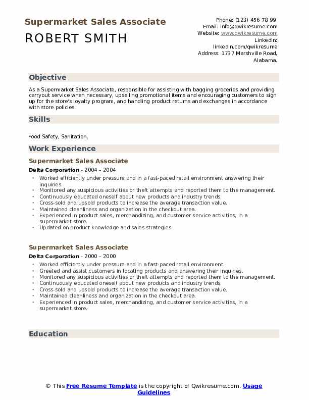 Supermarket Sales Associate Resume Samples | QwikResume