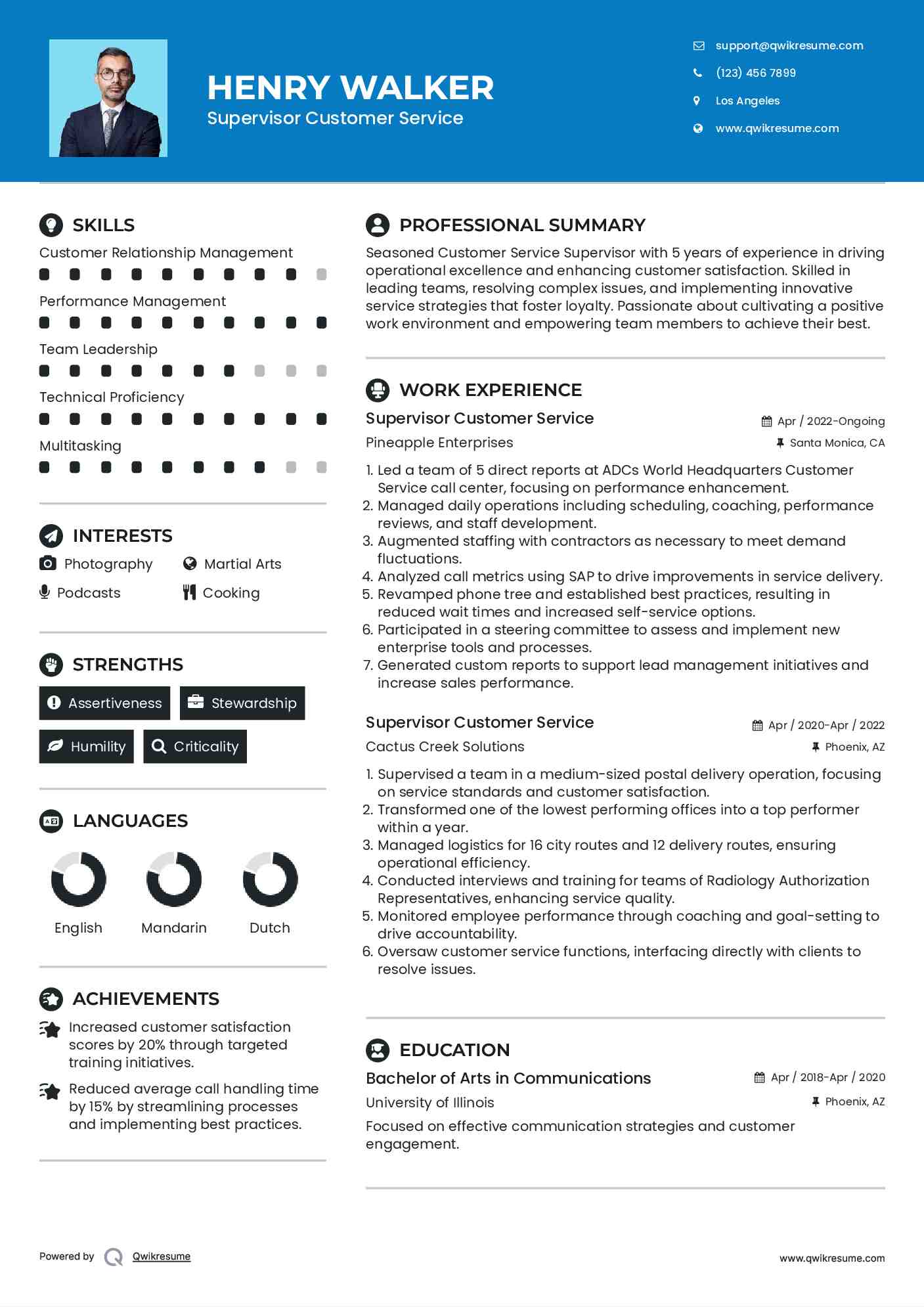 Supervisor Customer Service Resume Samples QwikResume