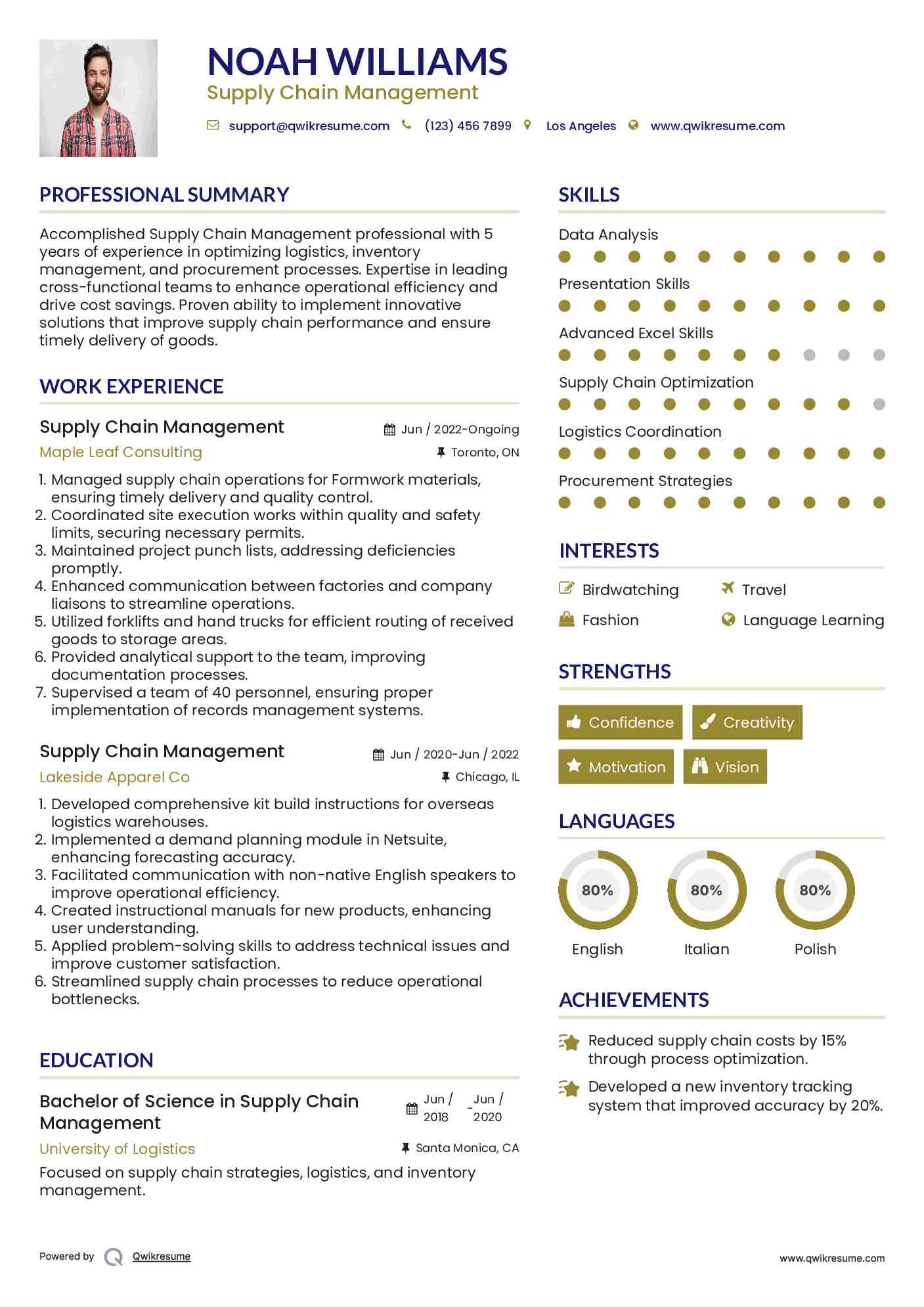Supply Chain Management Resume Samples QwikResume