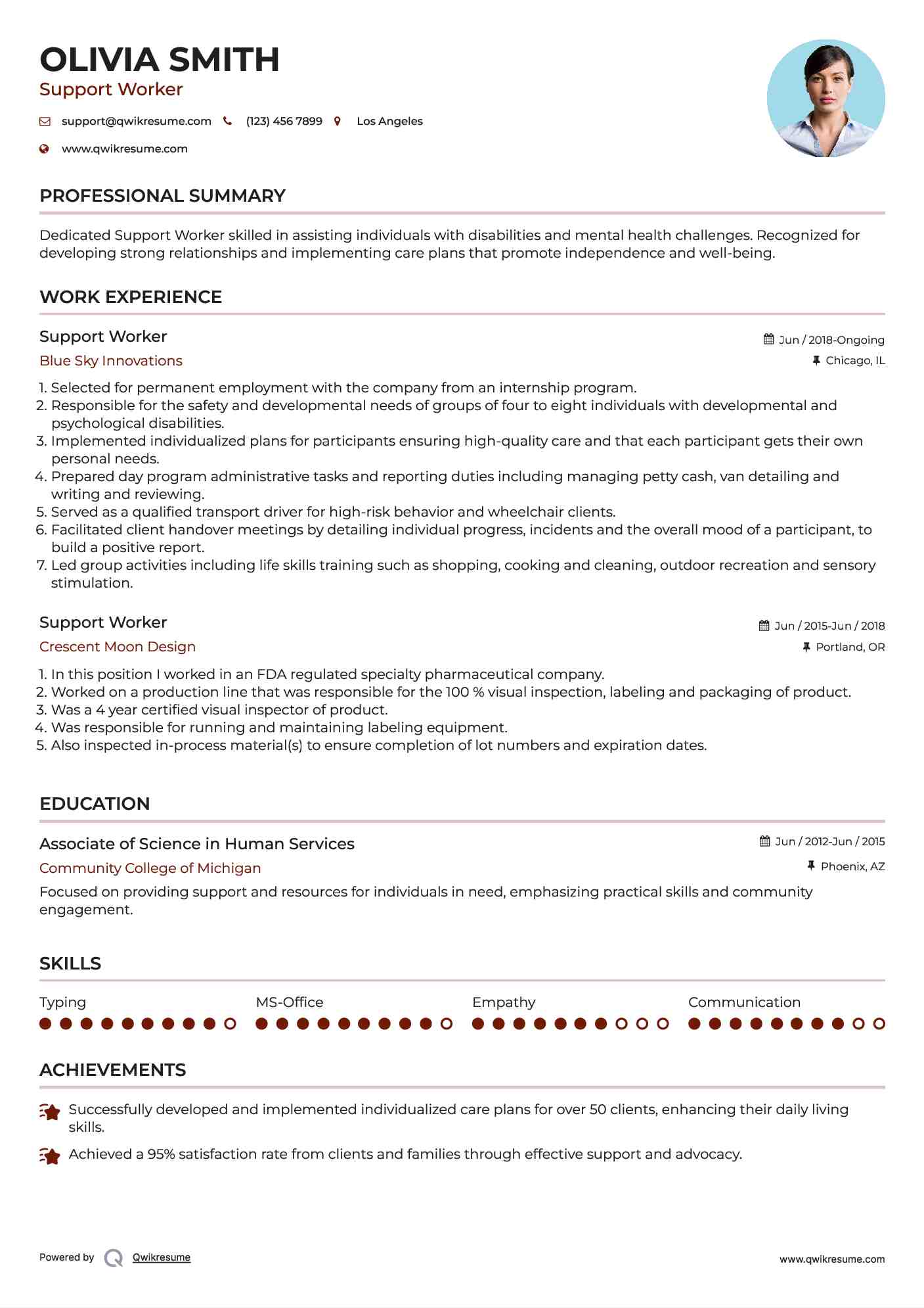 Support Worker Resume Samples QwikResume