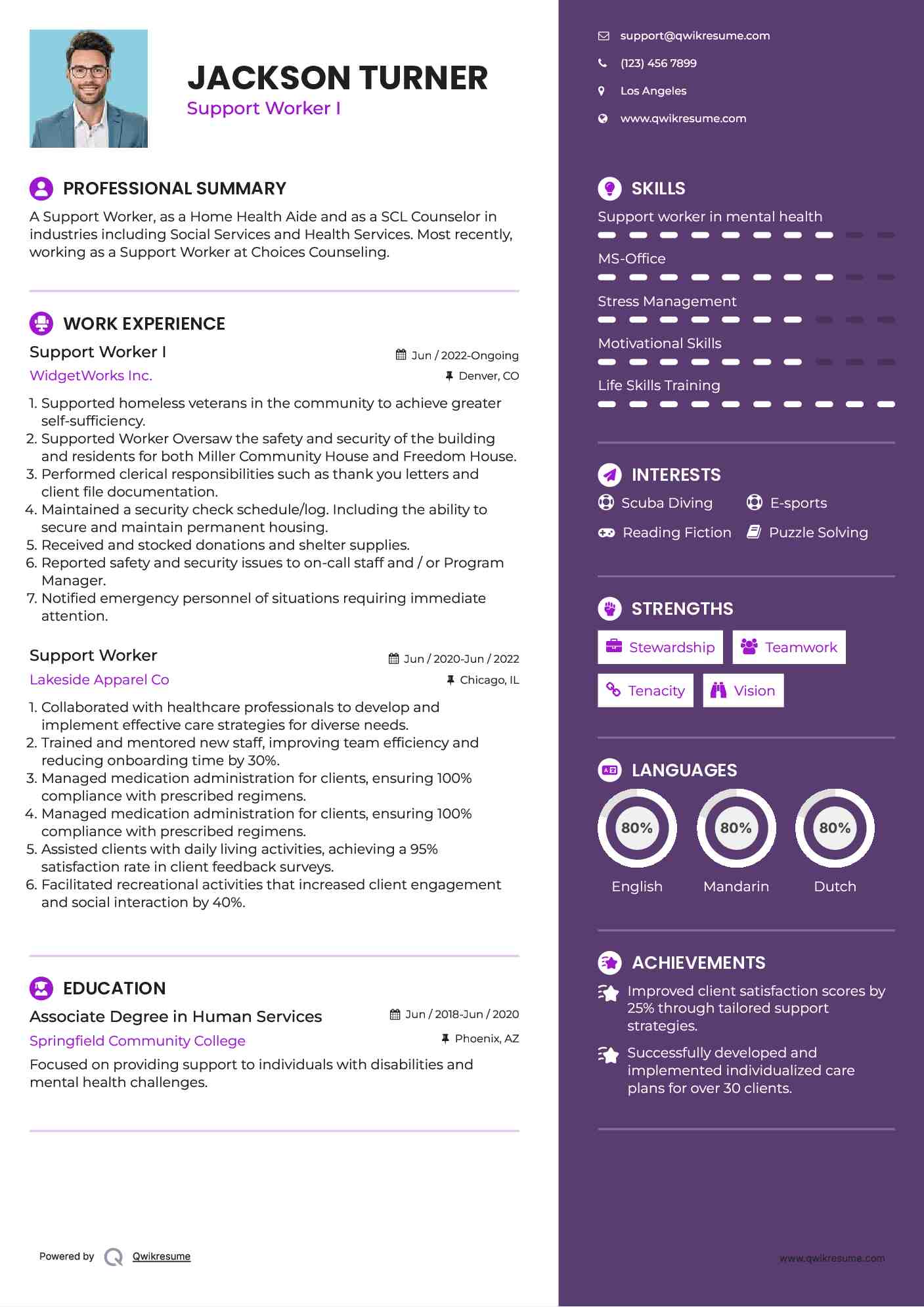 Support Worker Resume Samples QwikResume