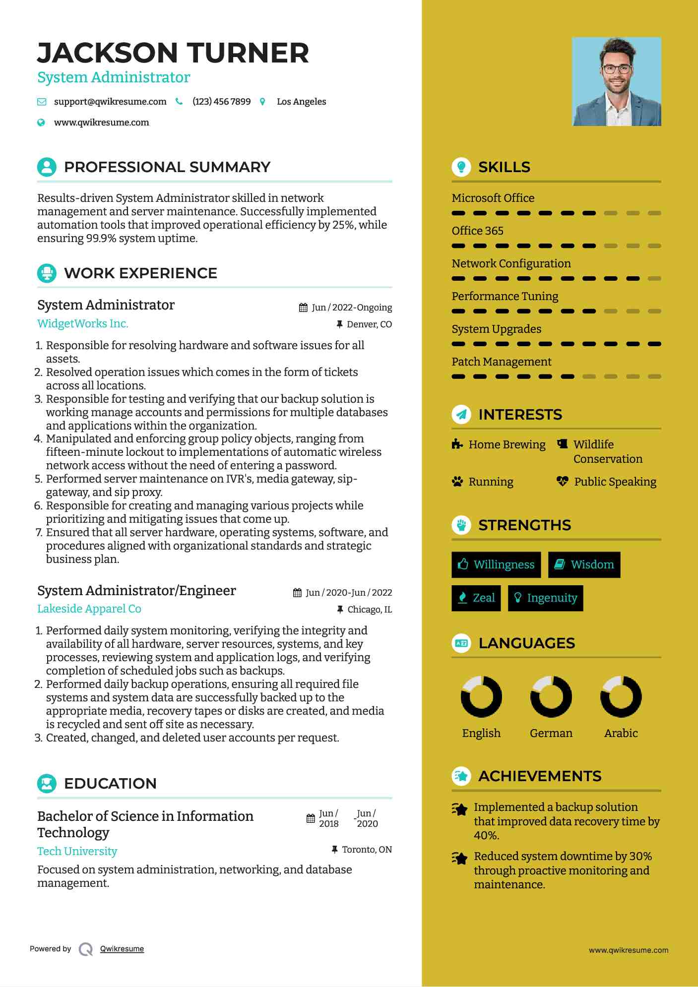System Administrator Resume Samples QwikResume