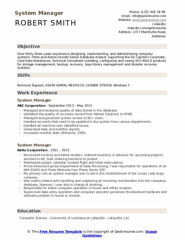 Information System Manager Resume