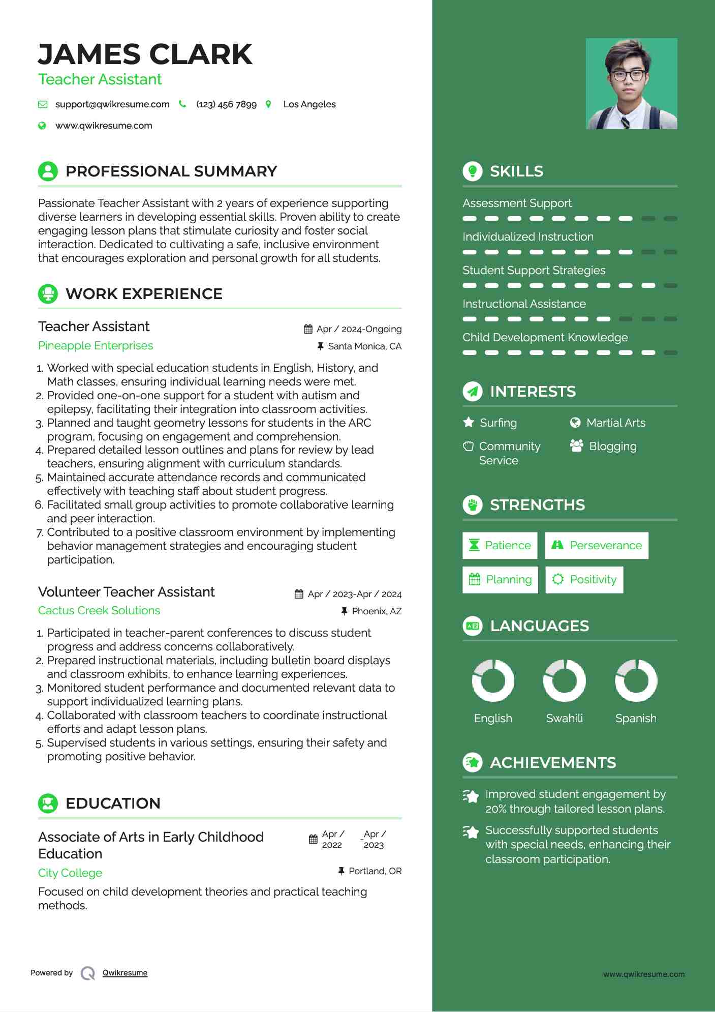 Teacher Assistant Resume Samples QwikResume