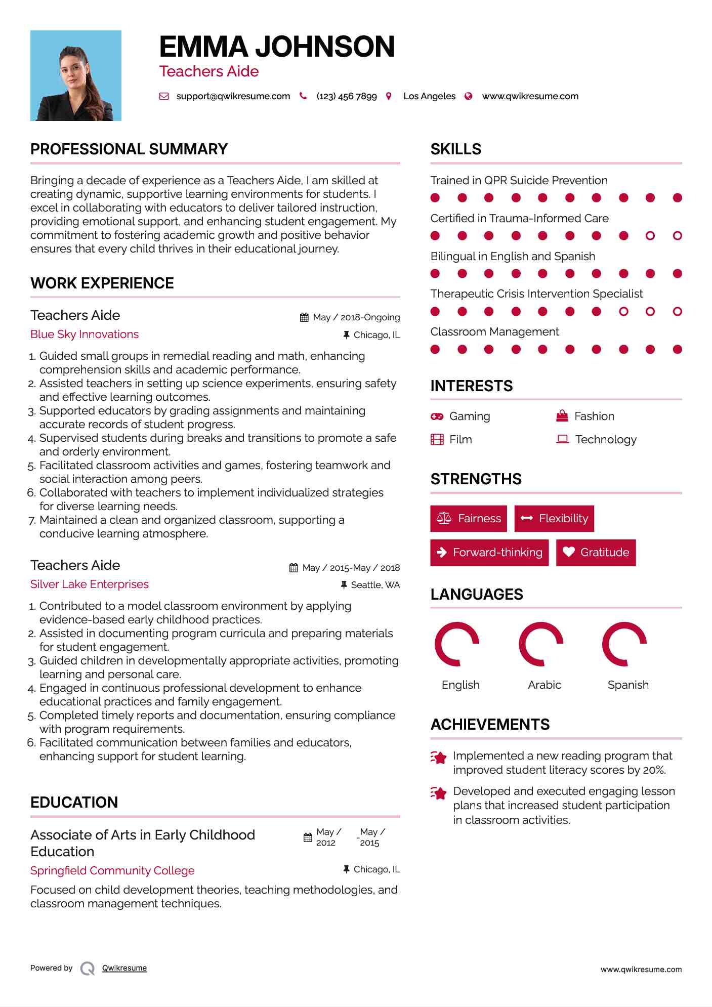 Teachers Aide Resume Samples QwikResume