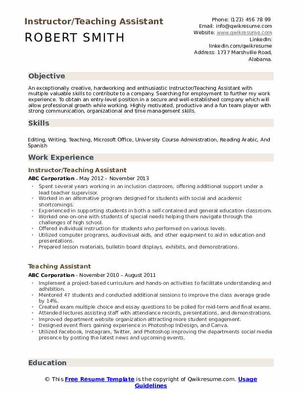 Teaching Assistant Resume Samples QwikResume