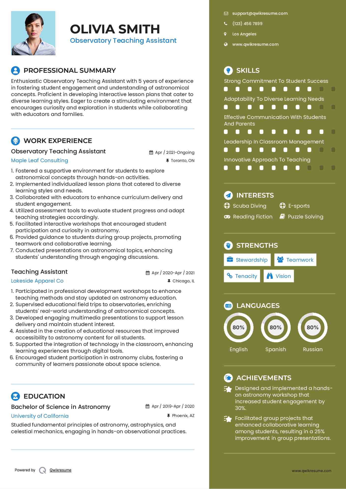 Resume Template For Teaching Assistant