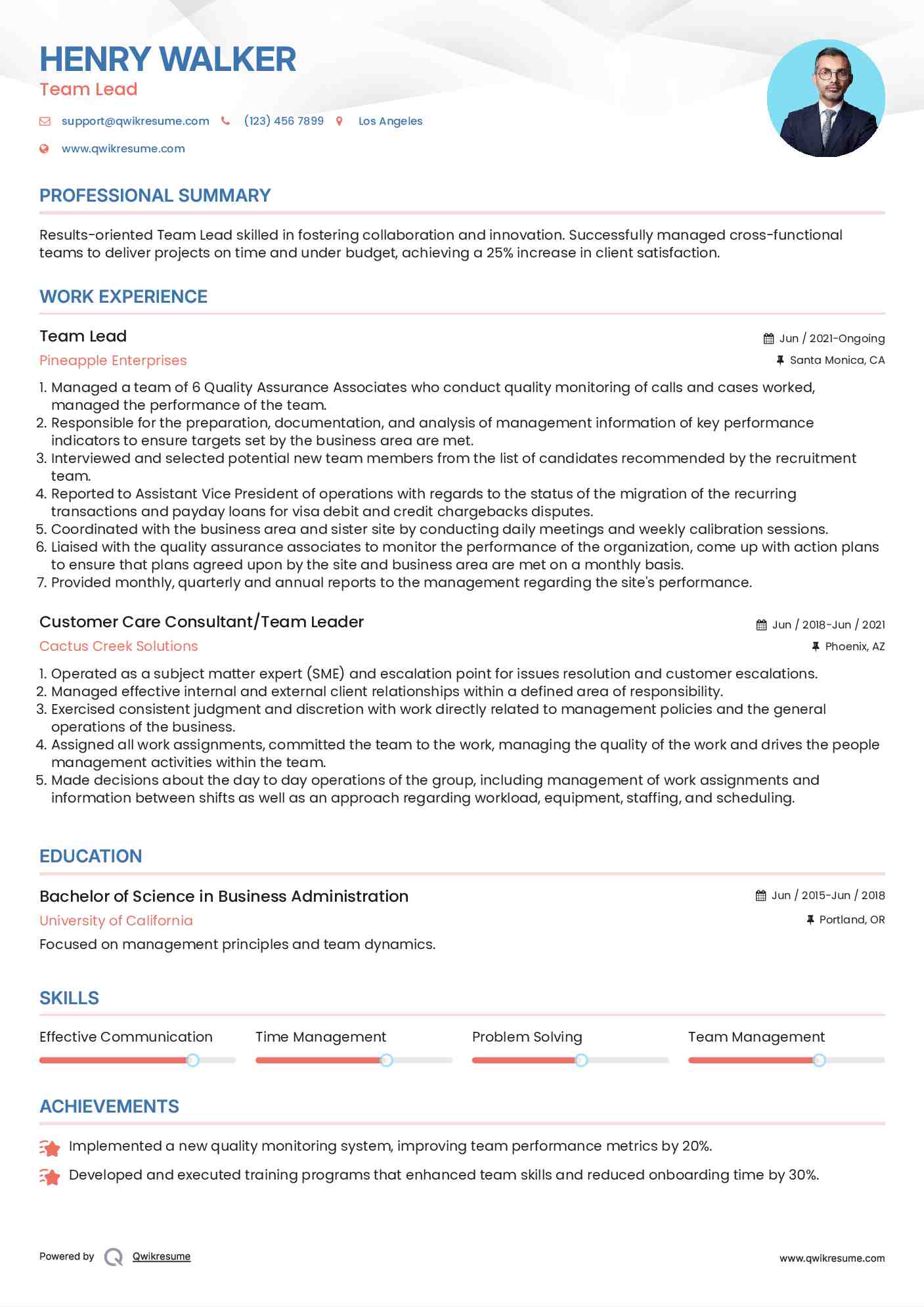 Team Lead Resume Samples QwikResume