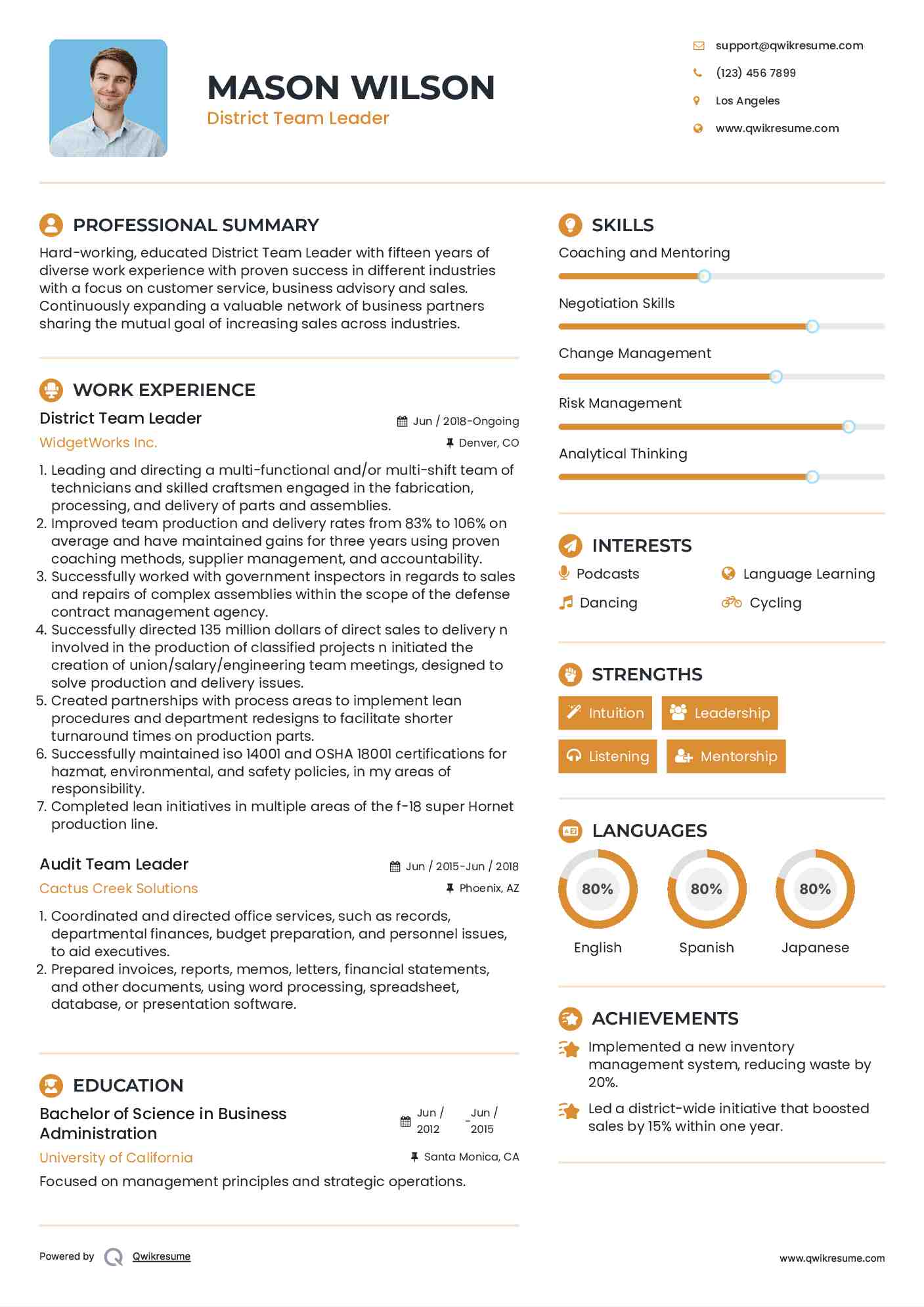 Team Leader Resume Samples QwikResume