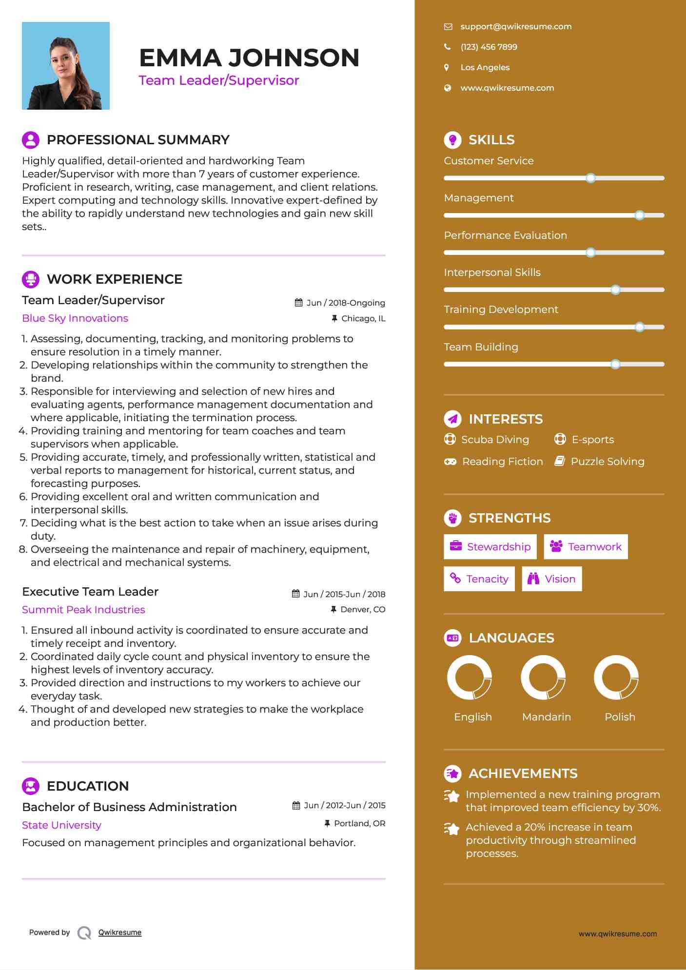 Team Leader Resume Samples QwikResume