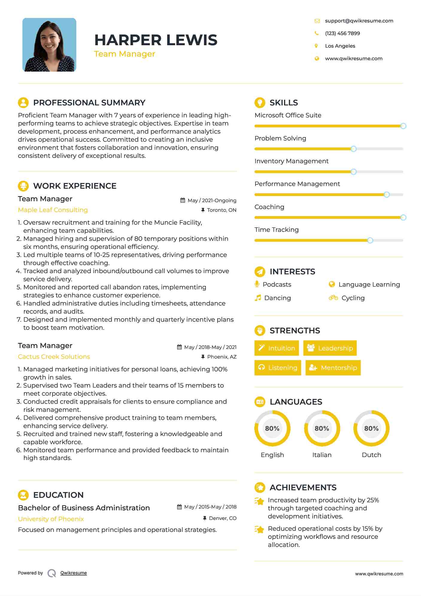 Team Manager Resume Samples QwikResume