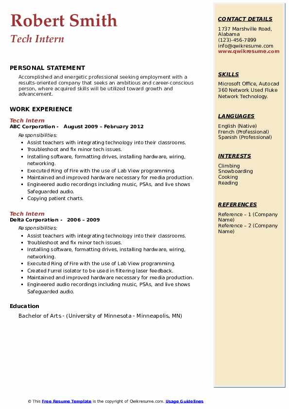 Tech Intern Resume Samples | QwikResume