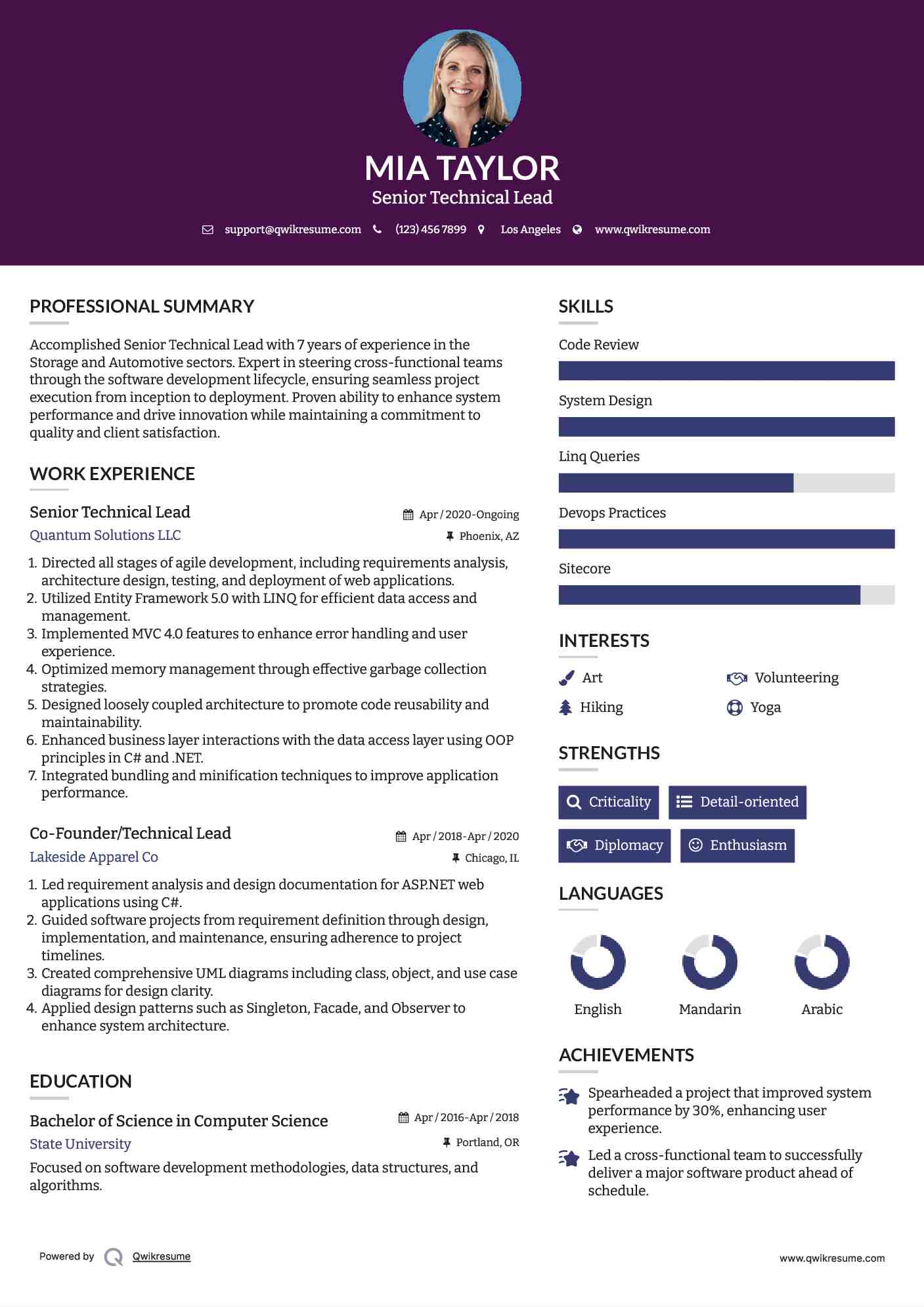 Technical Lead Resume Samples QwikResume