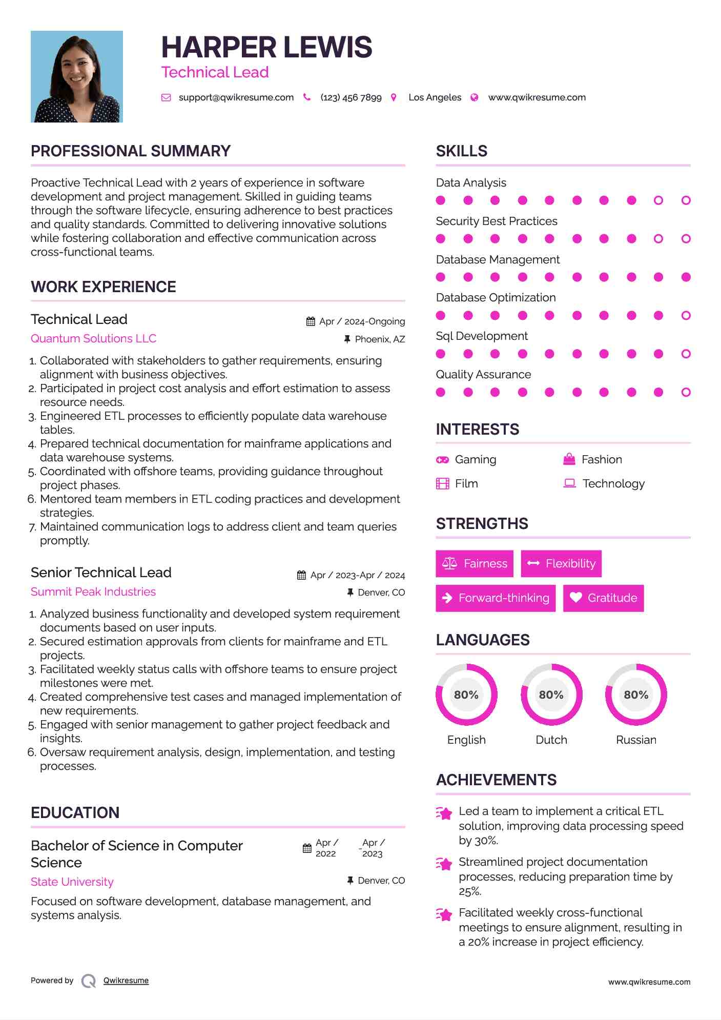 Technical Lead Resume Samples QwikResume