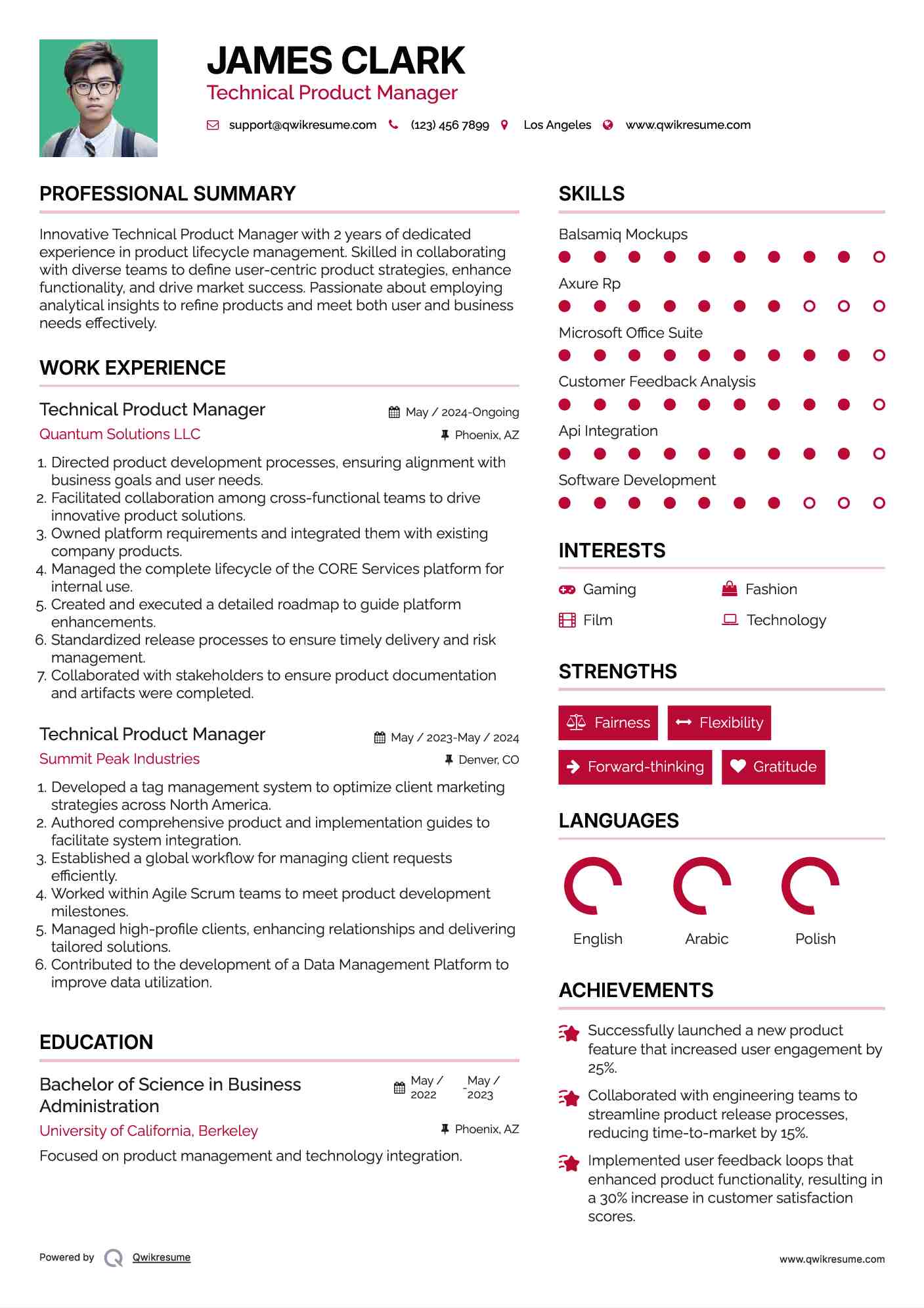 Technical Product Manager Resume Samples QwikResume
