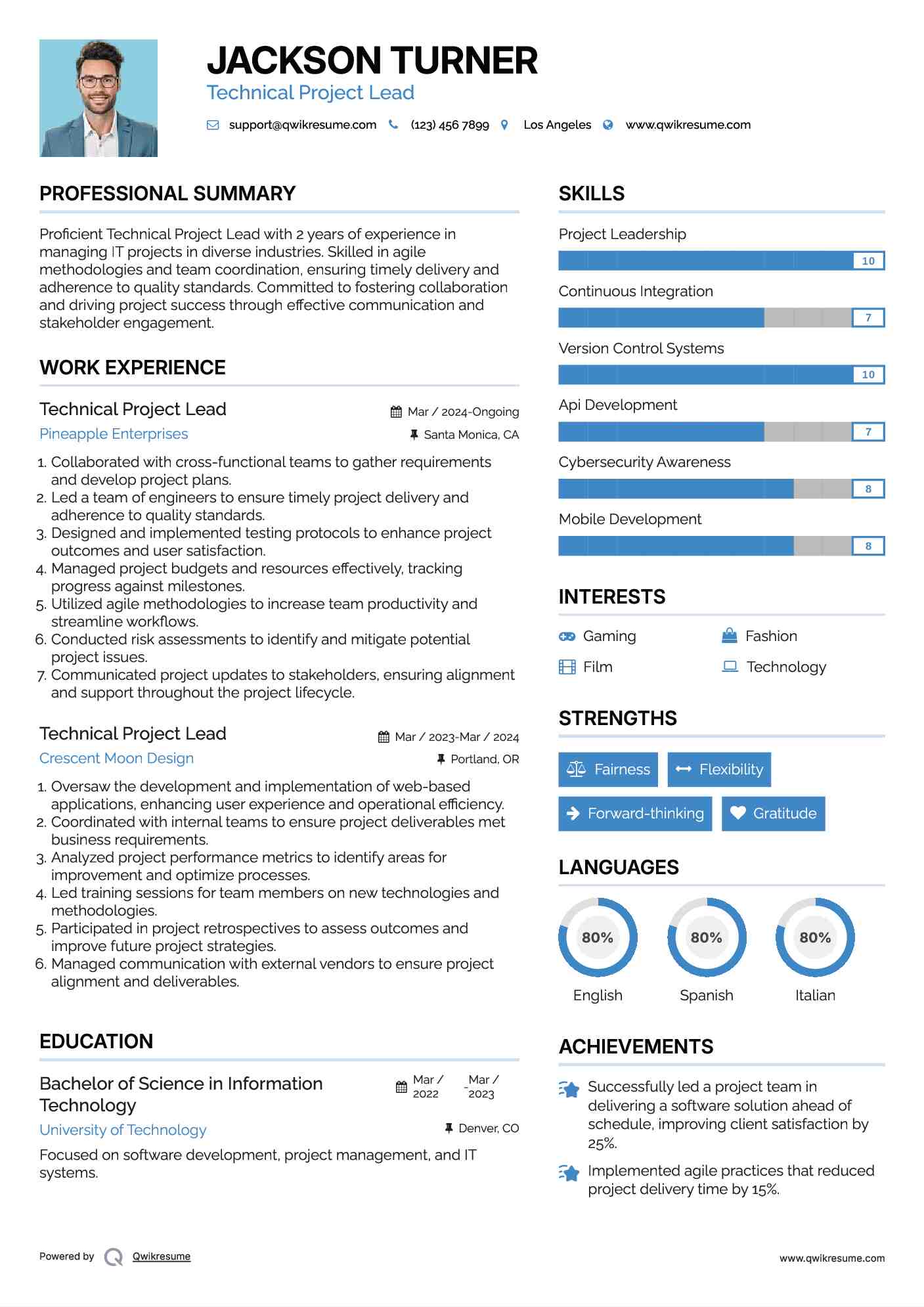 Project Lead Resume Sample
