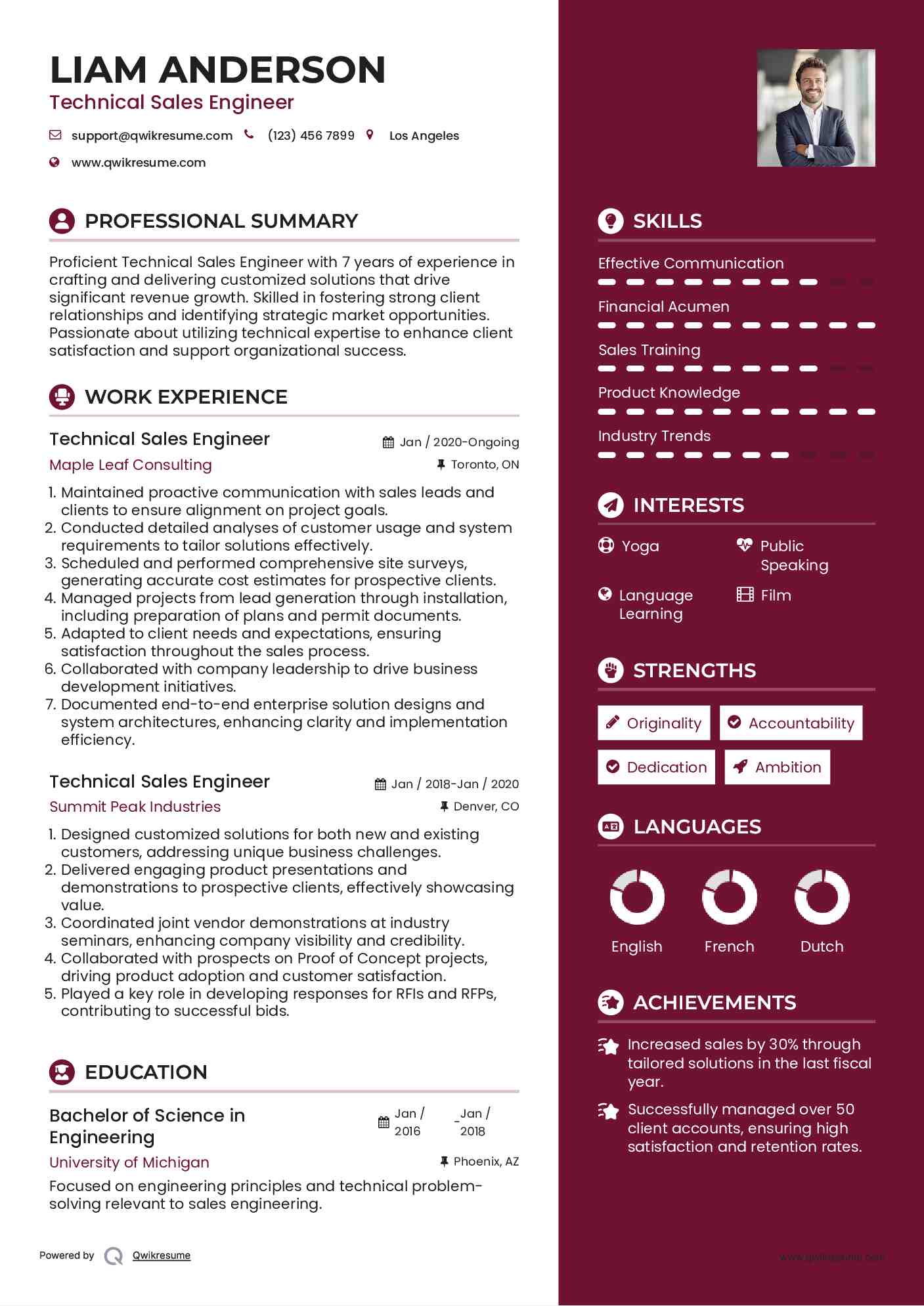 Technical Sales Engineer Resume Samples QwikResume