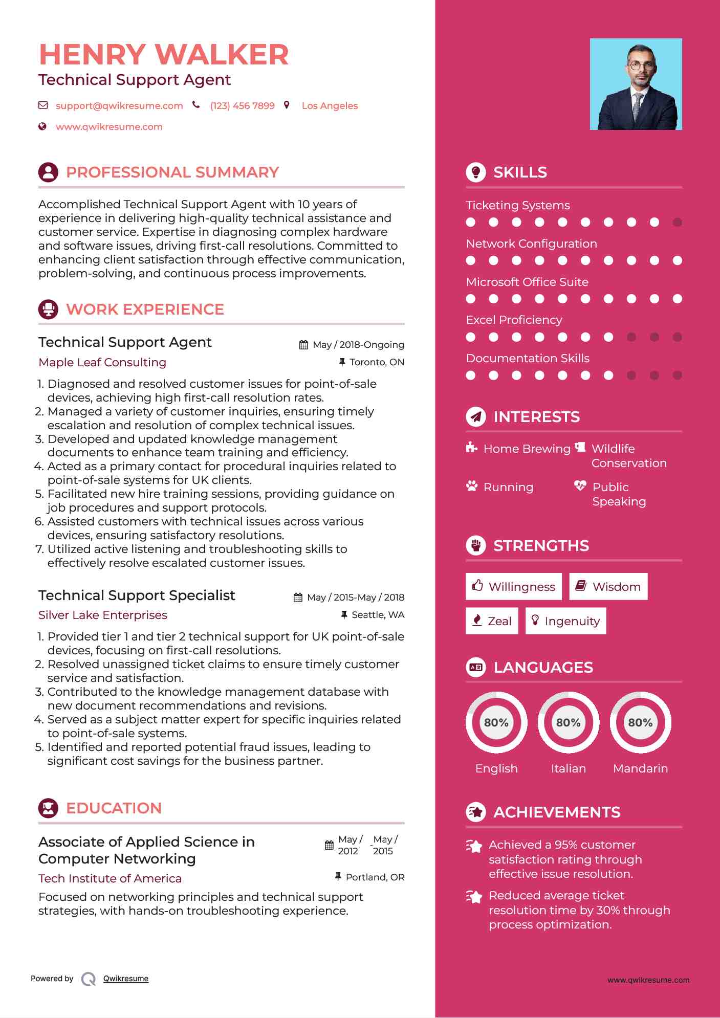 Technical Support Agent Resume Samples QwikResume